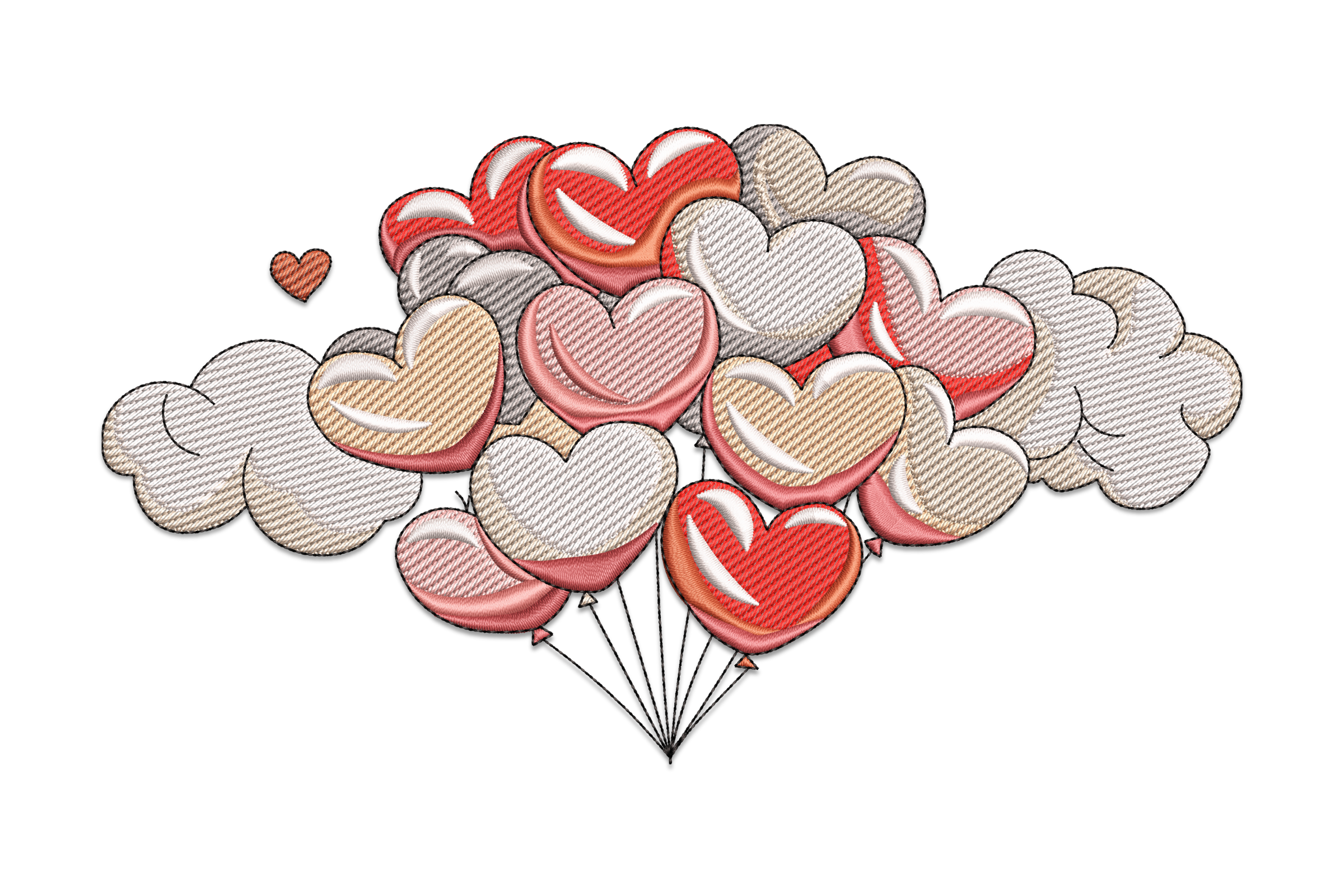 Heart Balloons in the Clouds Embroidery Design