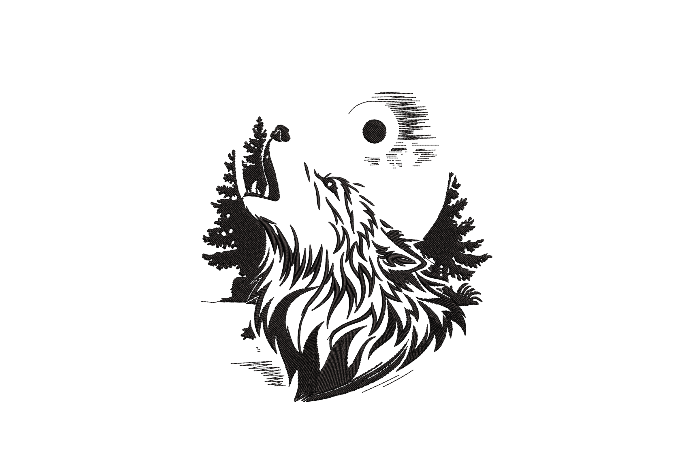 Howling Wolf Machine Embroidery Design