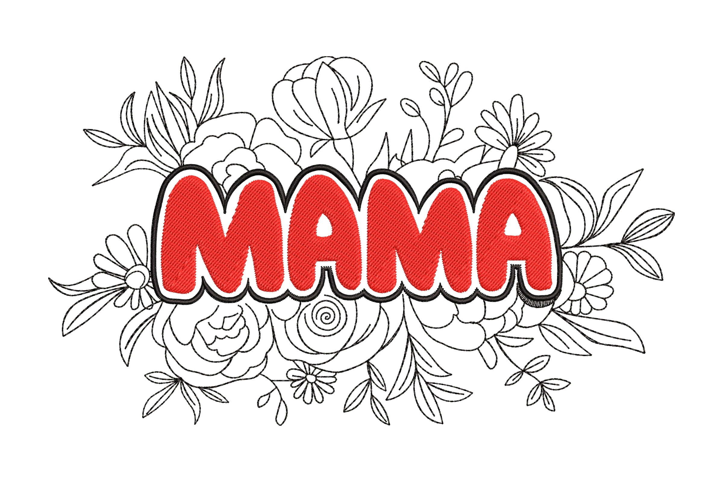 MAMA Flower Outline Embroidery Design