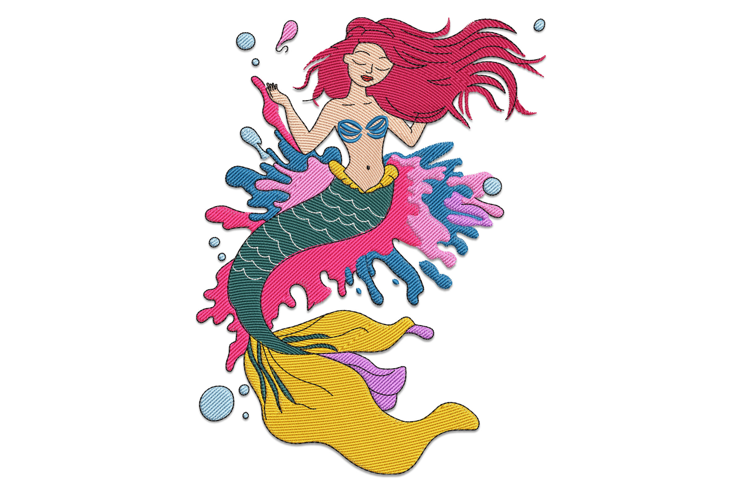 Free Mermaid Splash Embroidery Design - Embroidery Lover