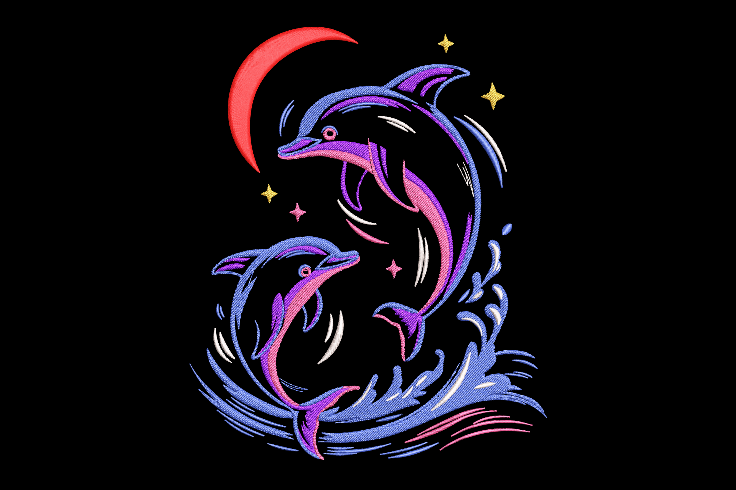 Moonlight Dolphins Embroidery Design