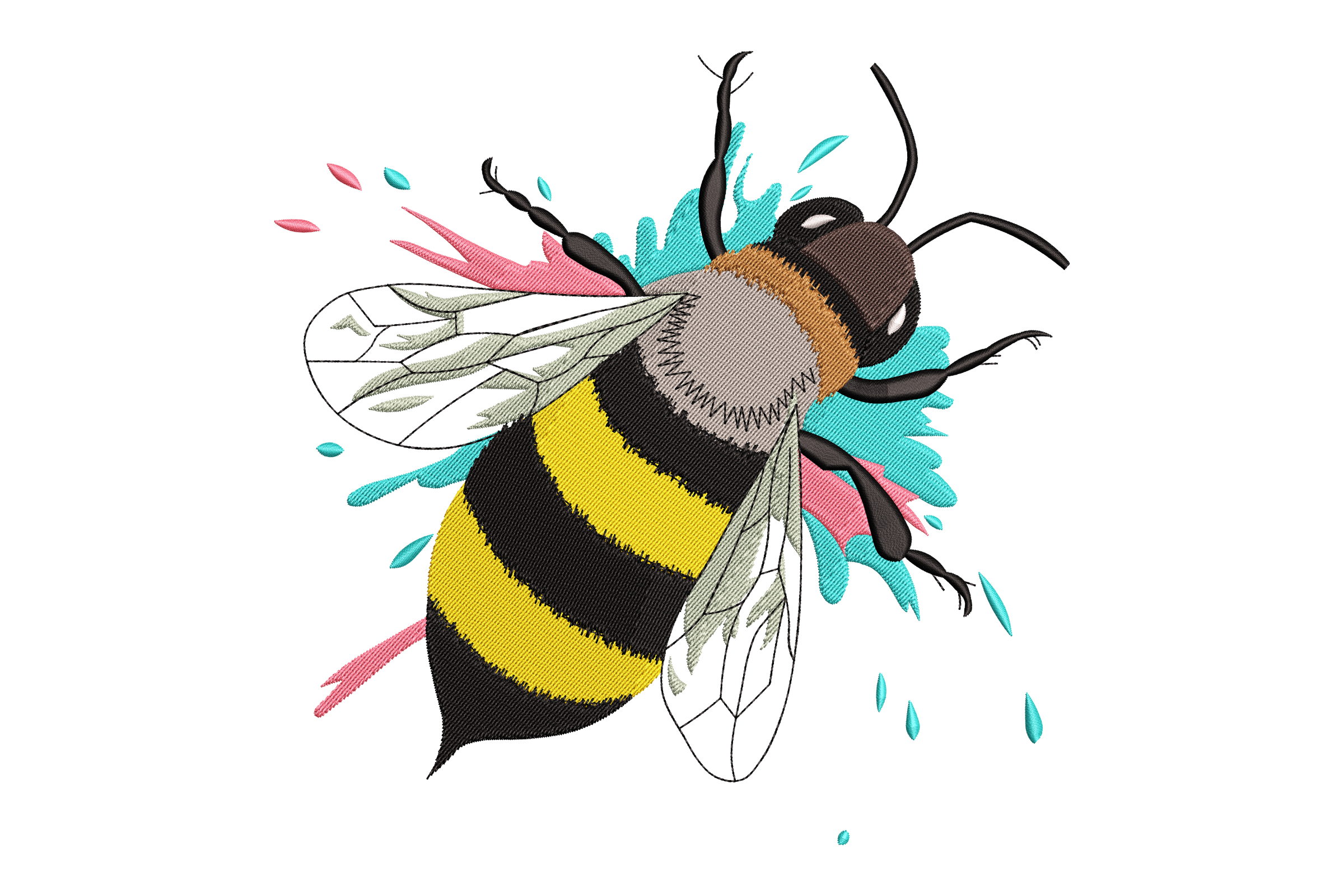 Paint Splash Bee Embroidery Design