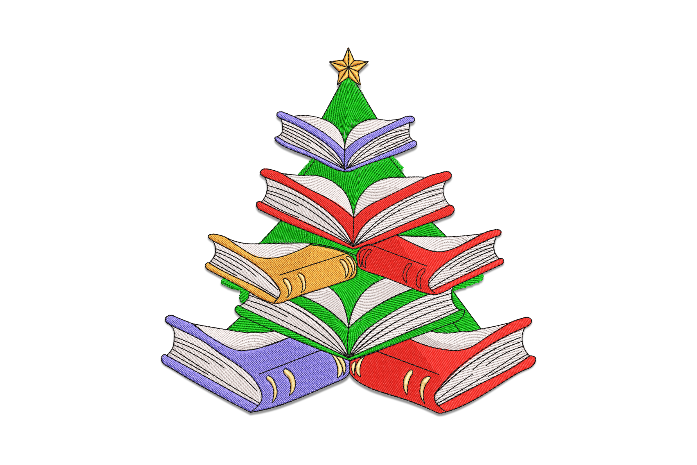 Premium Book Stack Christmas Tree Embroidery Design