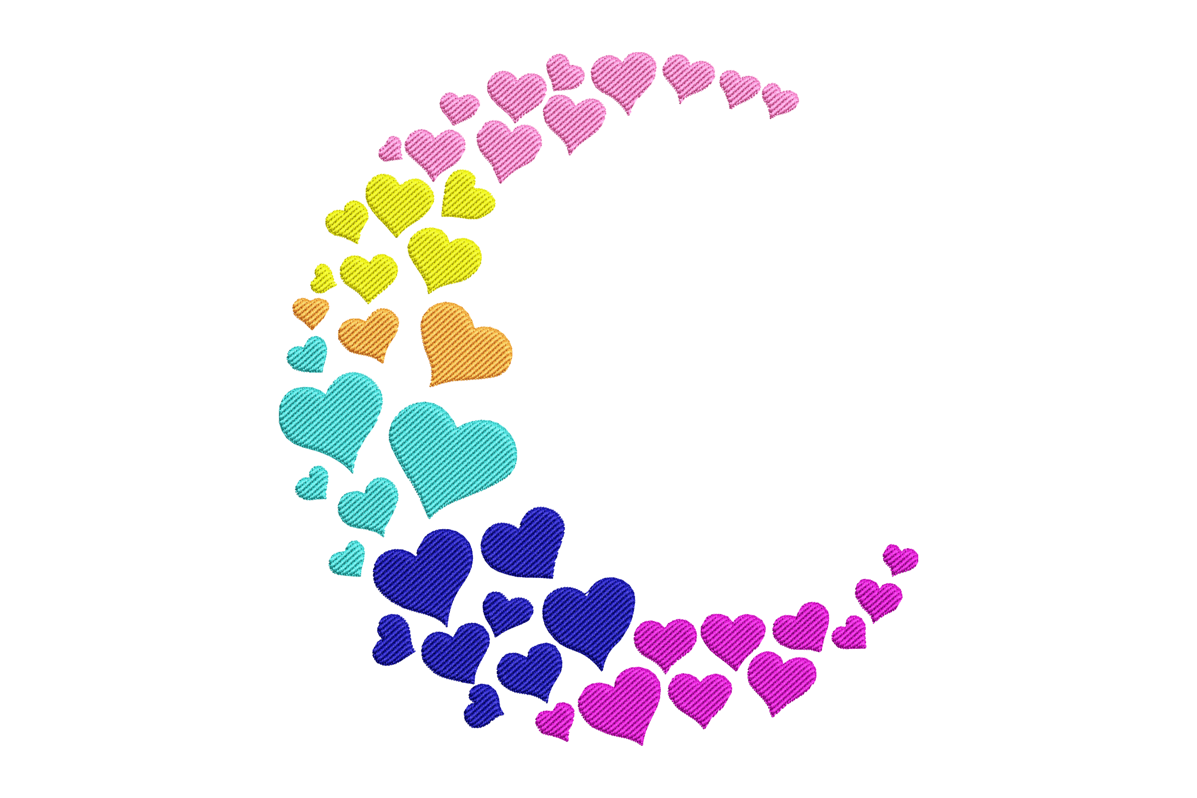 Free Rainbow Heart Crescent Embroidery Design