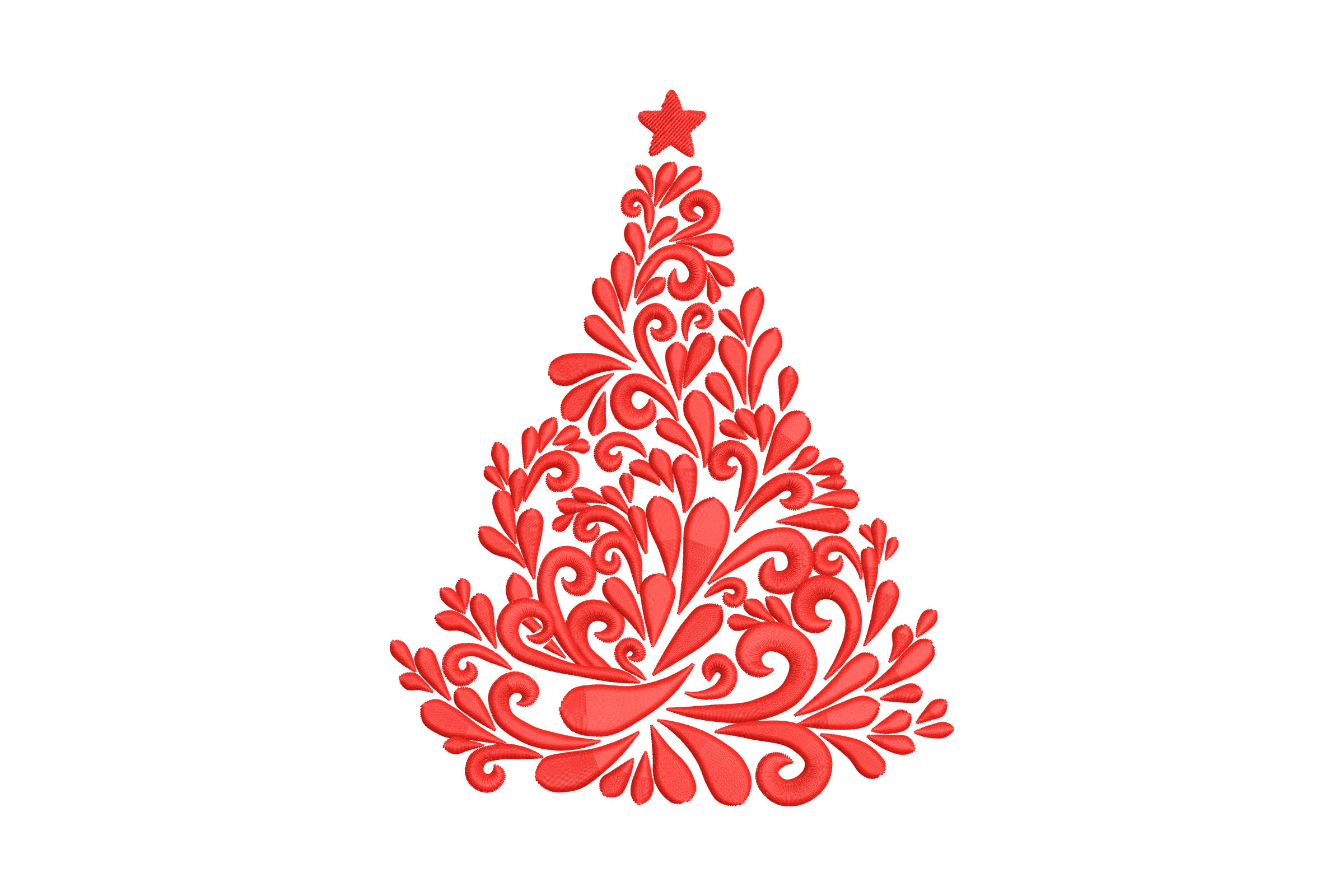 Red Swirl Christmas Tree Embroidery Design