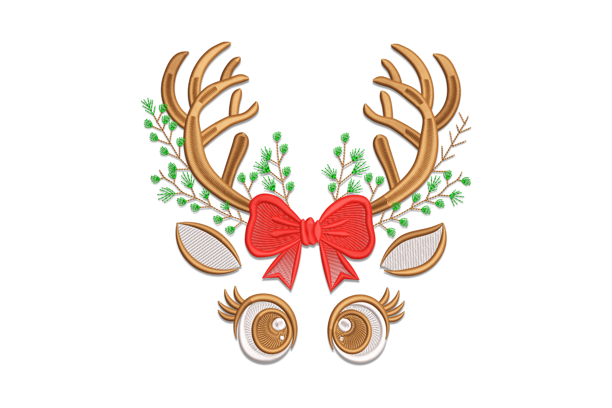 Free Reindeer Face with Antlers & Bow Embroidery Design
