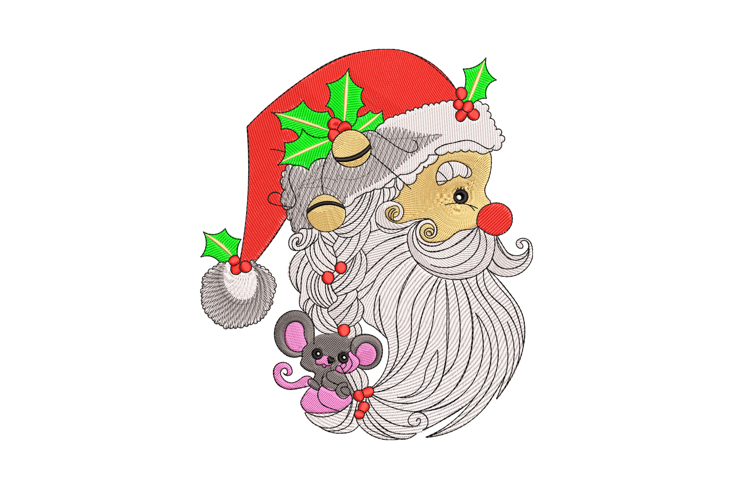 Santa Claus with Mouse in Beard Embroidery Design