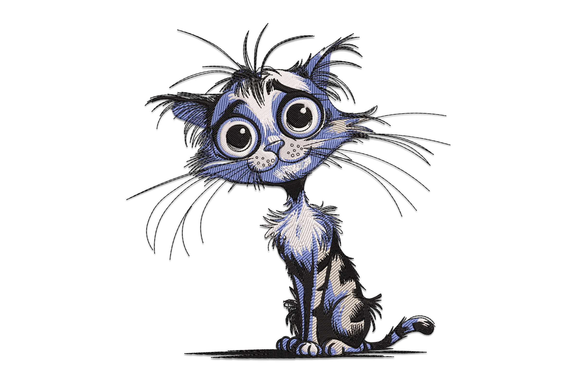 Scruffy Blue Cartoon Cat Embroidery Design