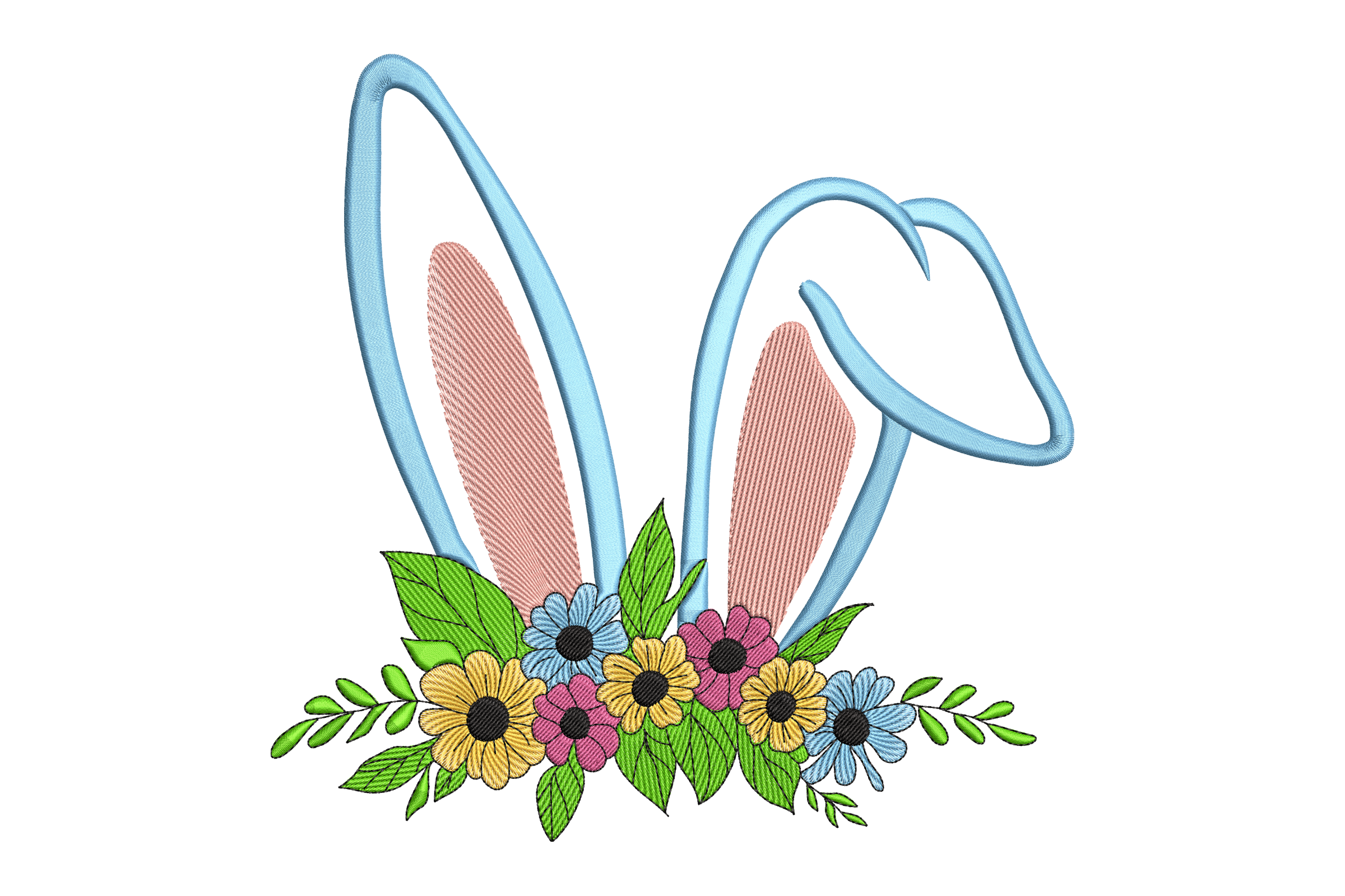 Free Spring Rabbit Ears with Colorful Flowers Embroidery Design