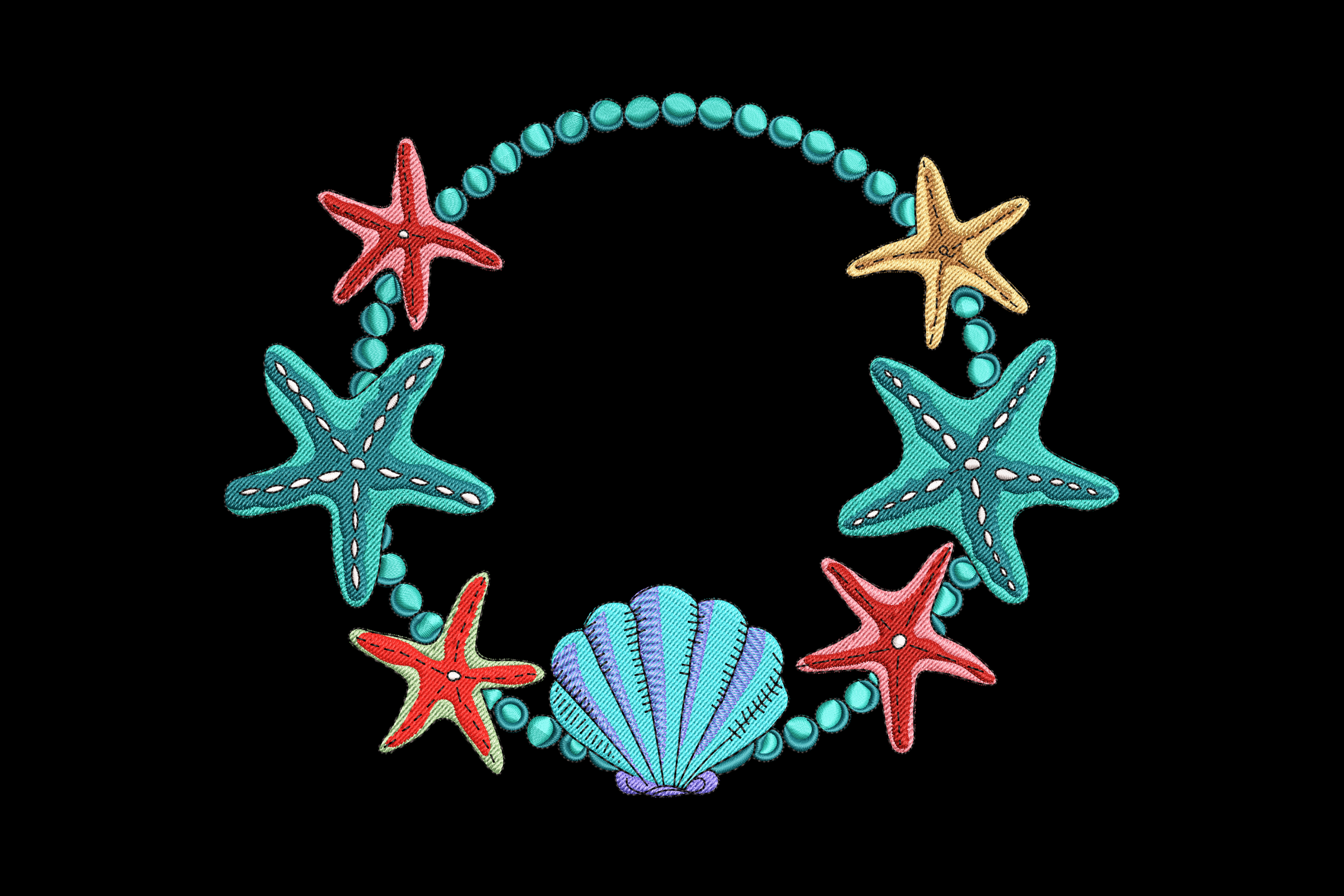Starfish and Seashell Frame Embroidery Design