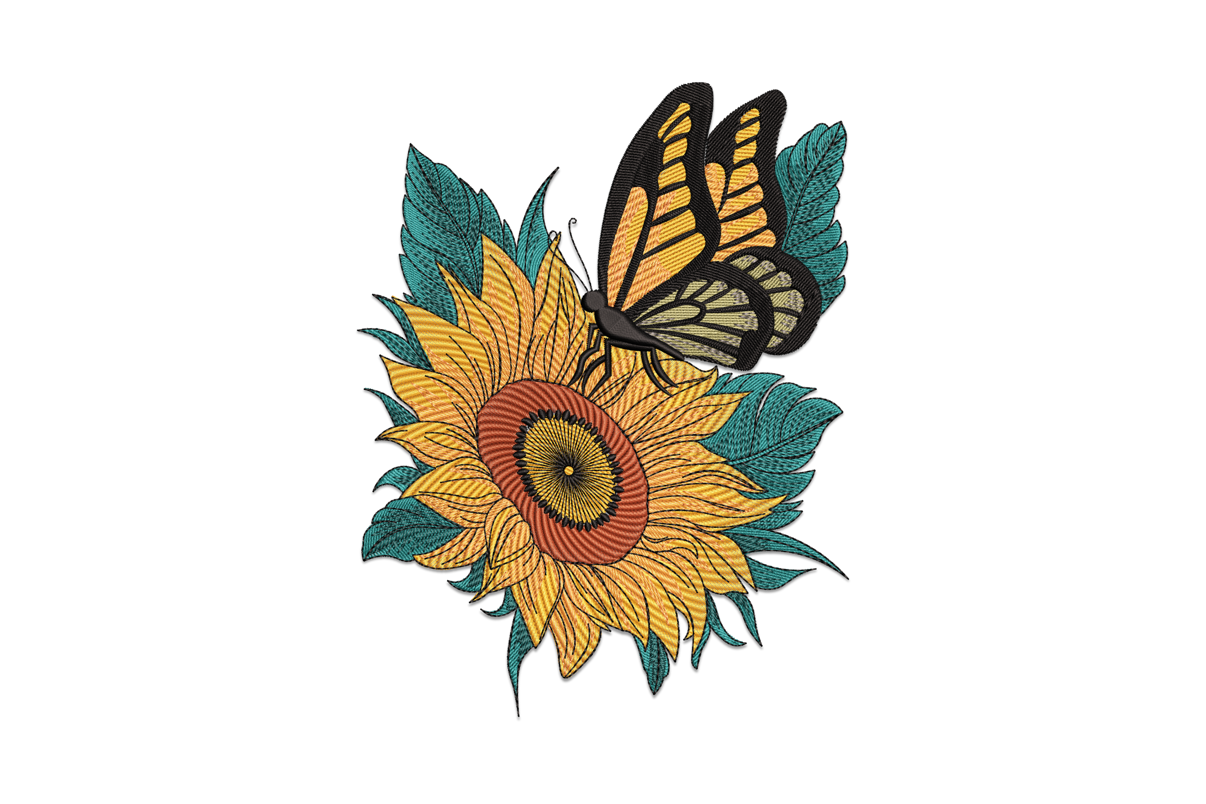 Free Elegant Sunflower with Butterfly Embroidery Design