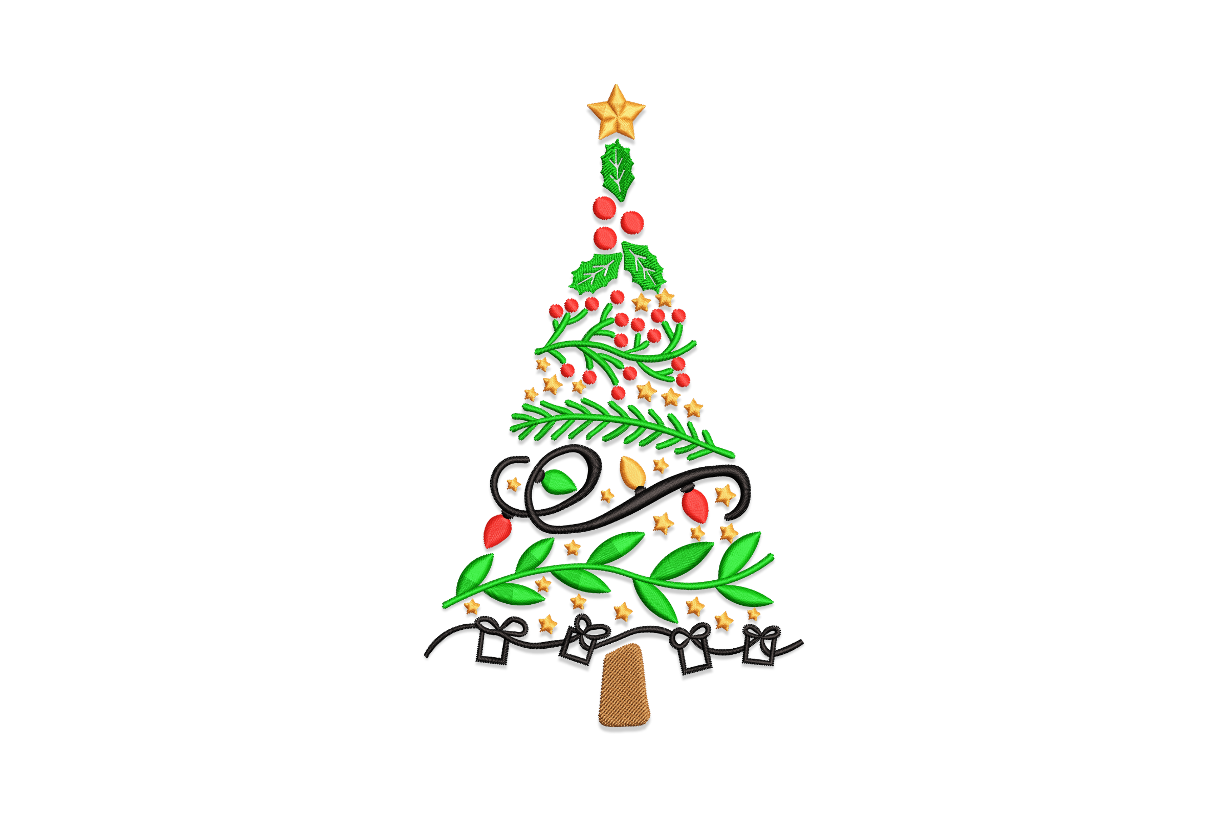 Swirly Christmas Tree Machine Embroidery Design