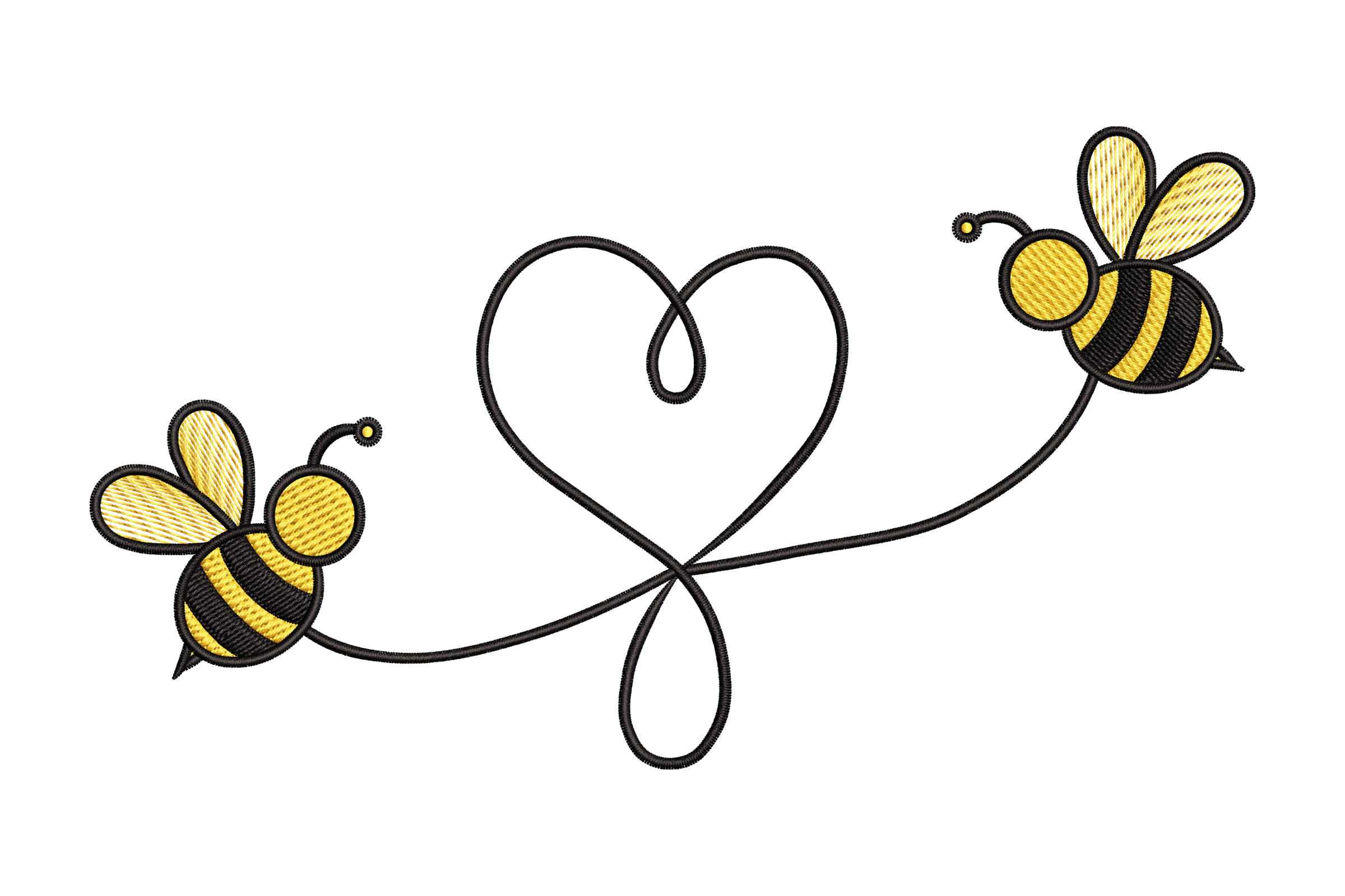 Two Bees with Heart Trail Embroidery Design