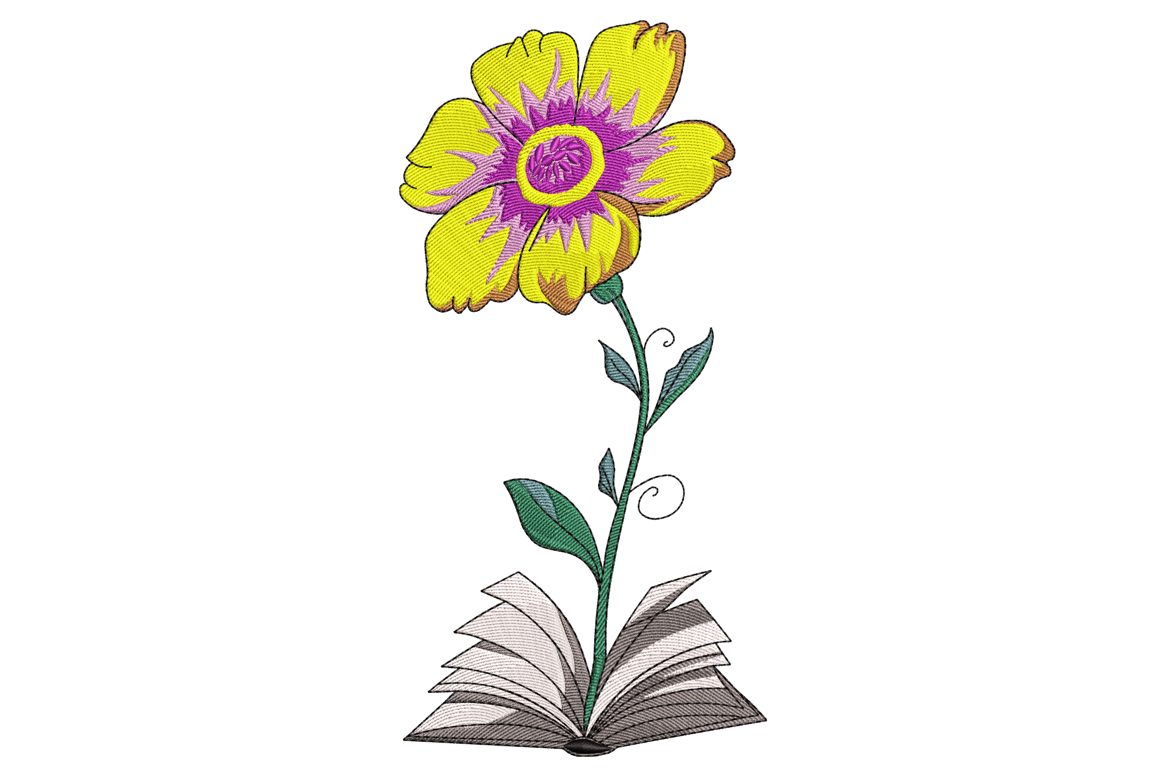 Blooming Book Flower Embroidery Design