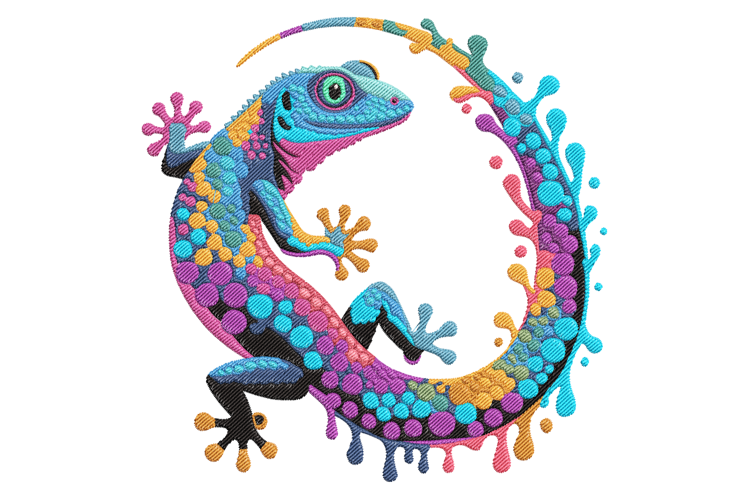 Color Splash Lizard Embroidery Design – Vibrant & Playful