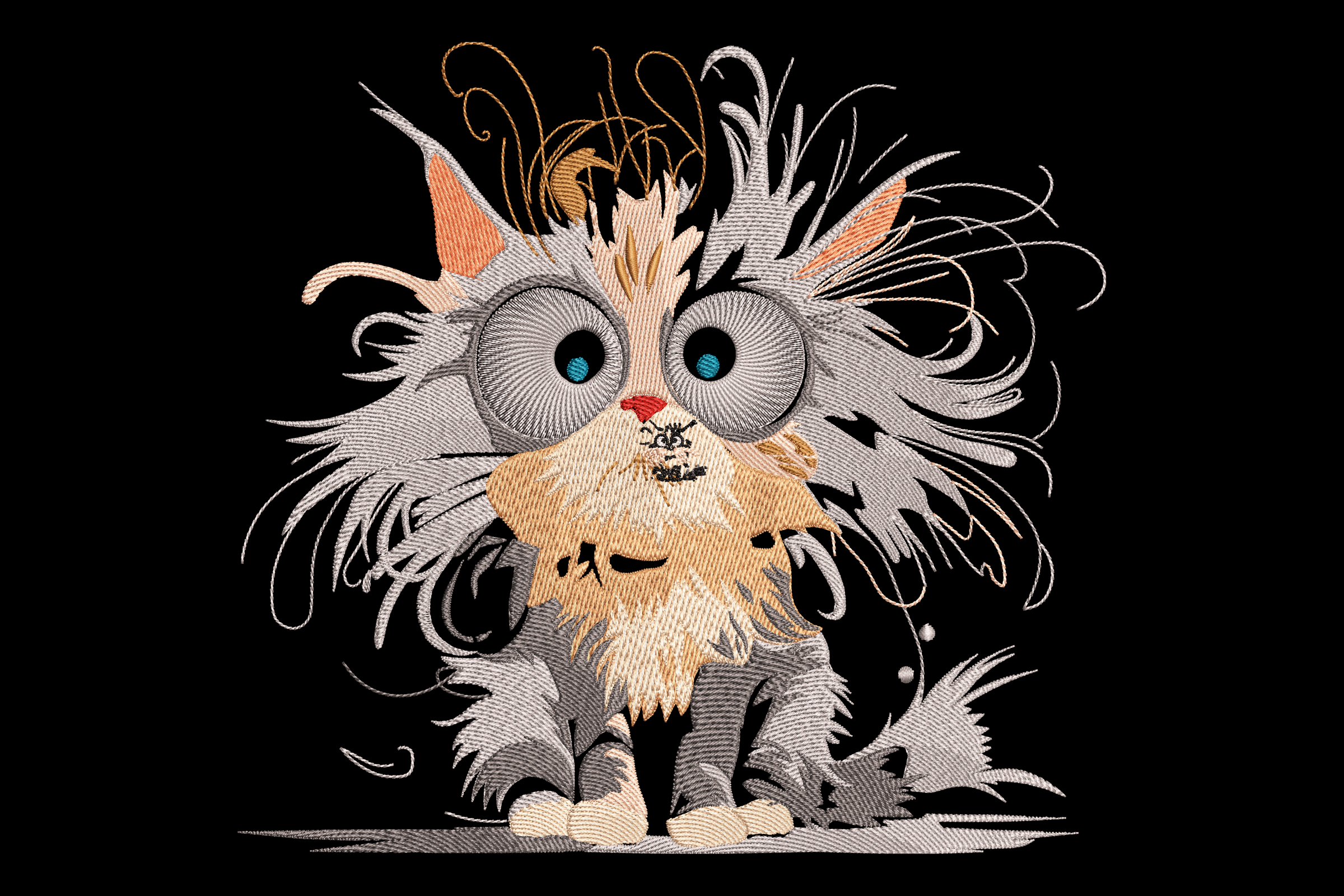 Crazy Fluffy Cat Embroidery Design