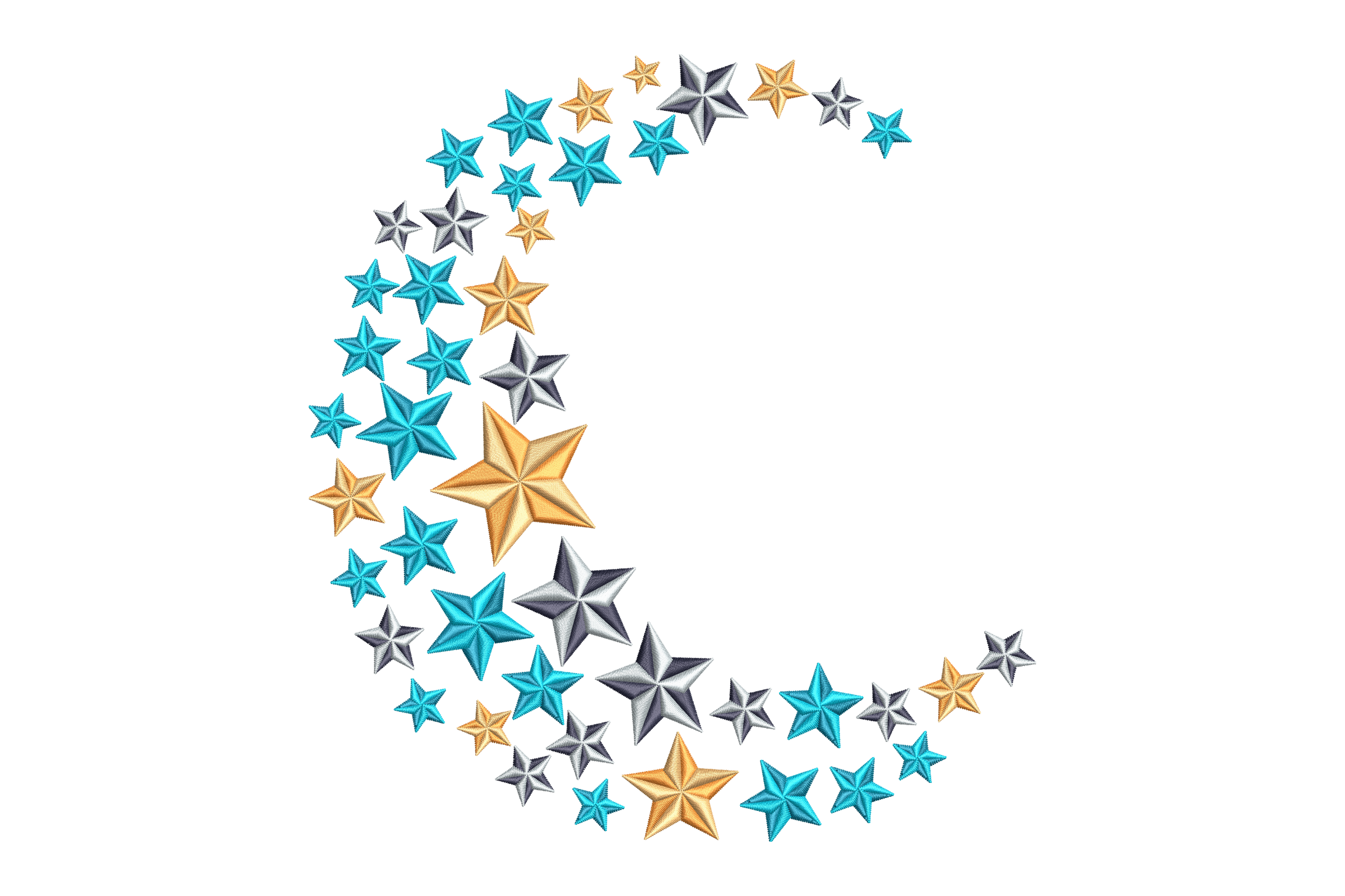 Crescent Star Moon Embroidery Design