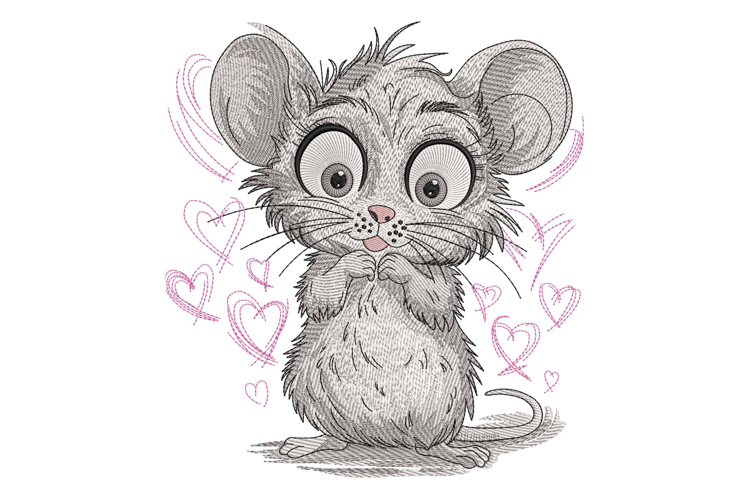 Cute Valentine Mouse Embroidery Design