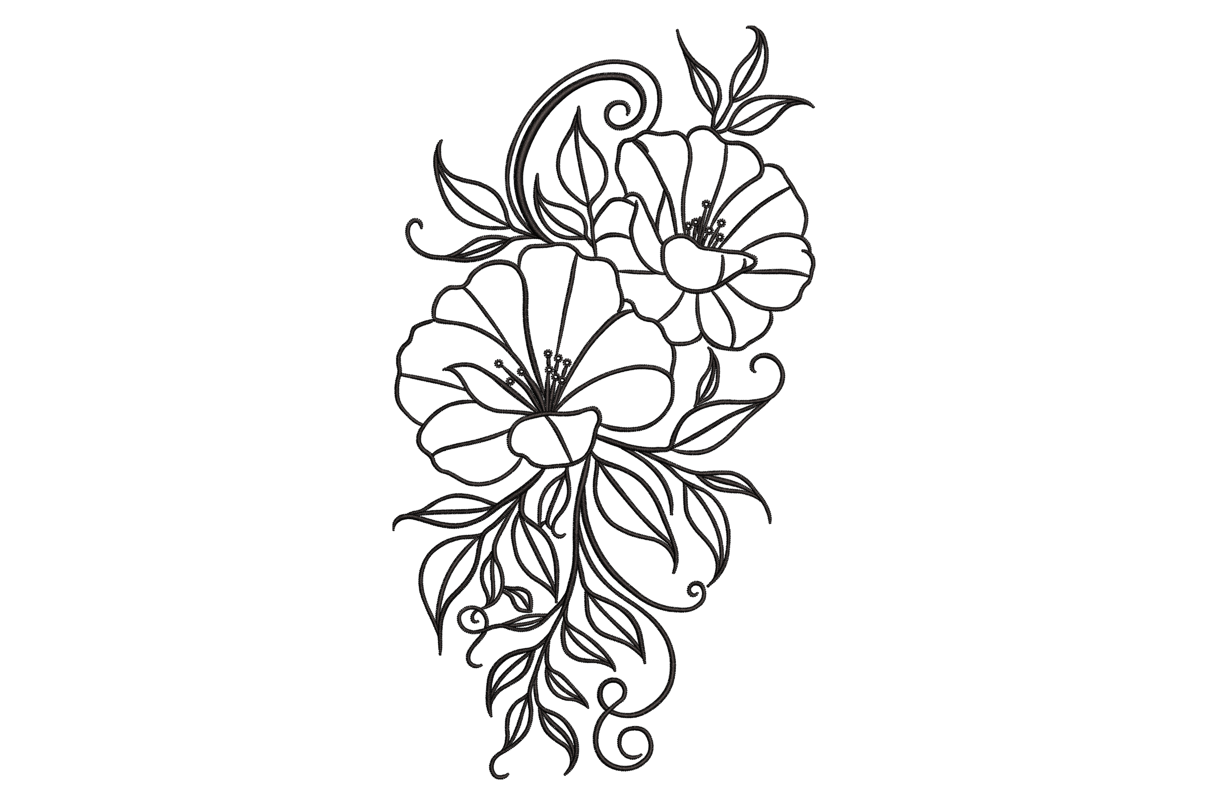 Elegant Floral Outline Machine Embroidery Design