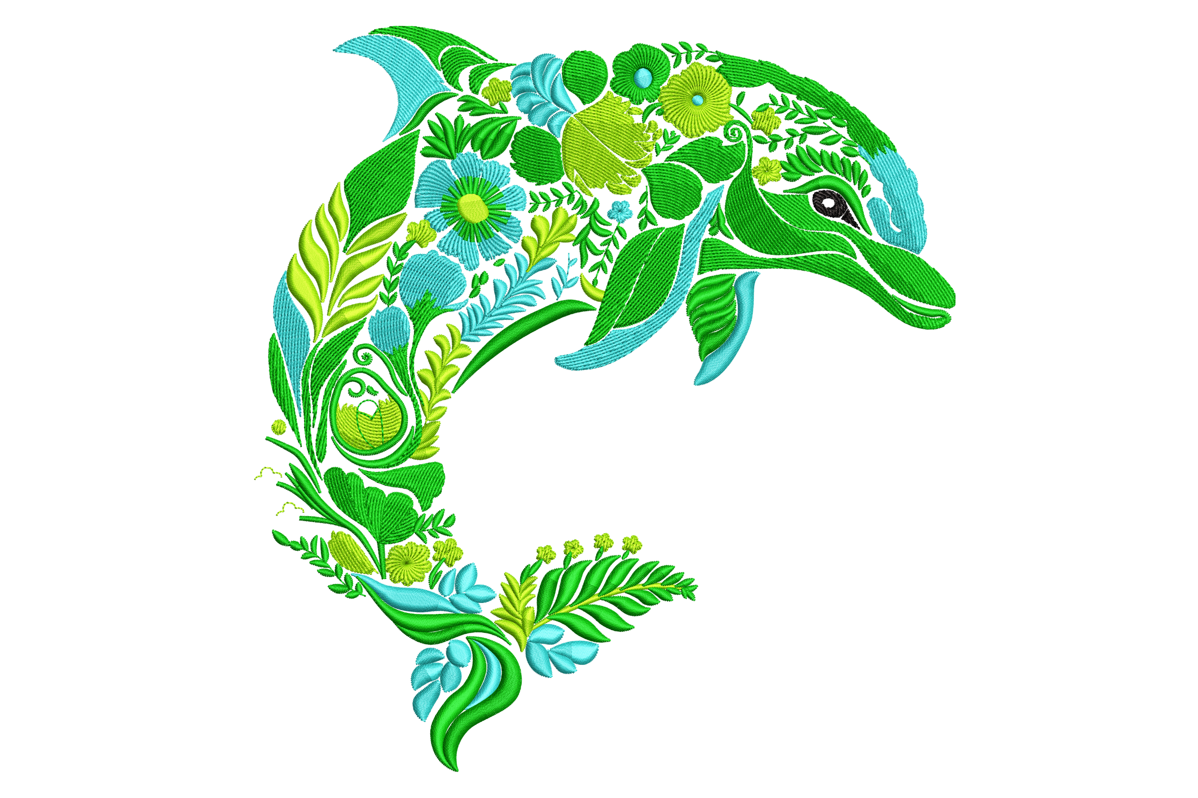 Floral Dolphin Embroidery Design – Graceful & Artistic