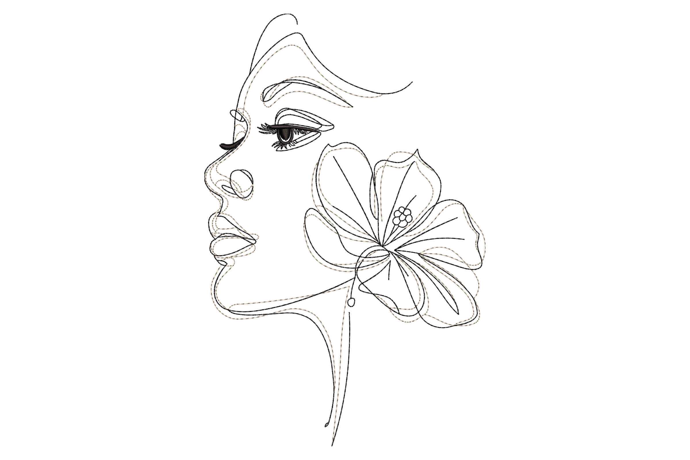 Minimalist Floral Face Line Art Embroidery Design