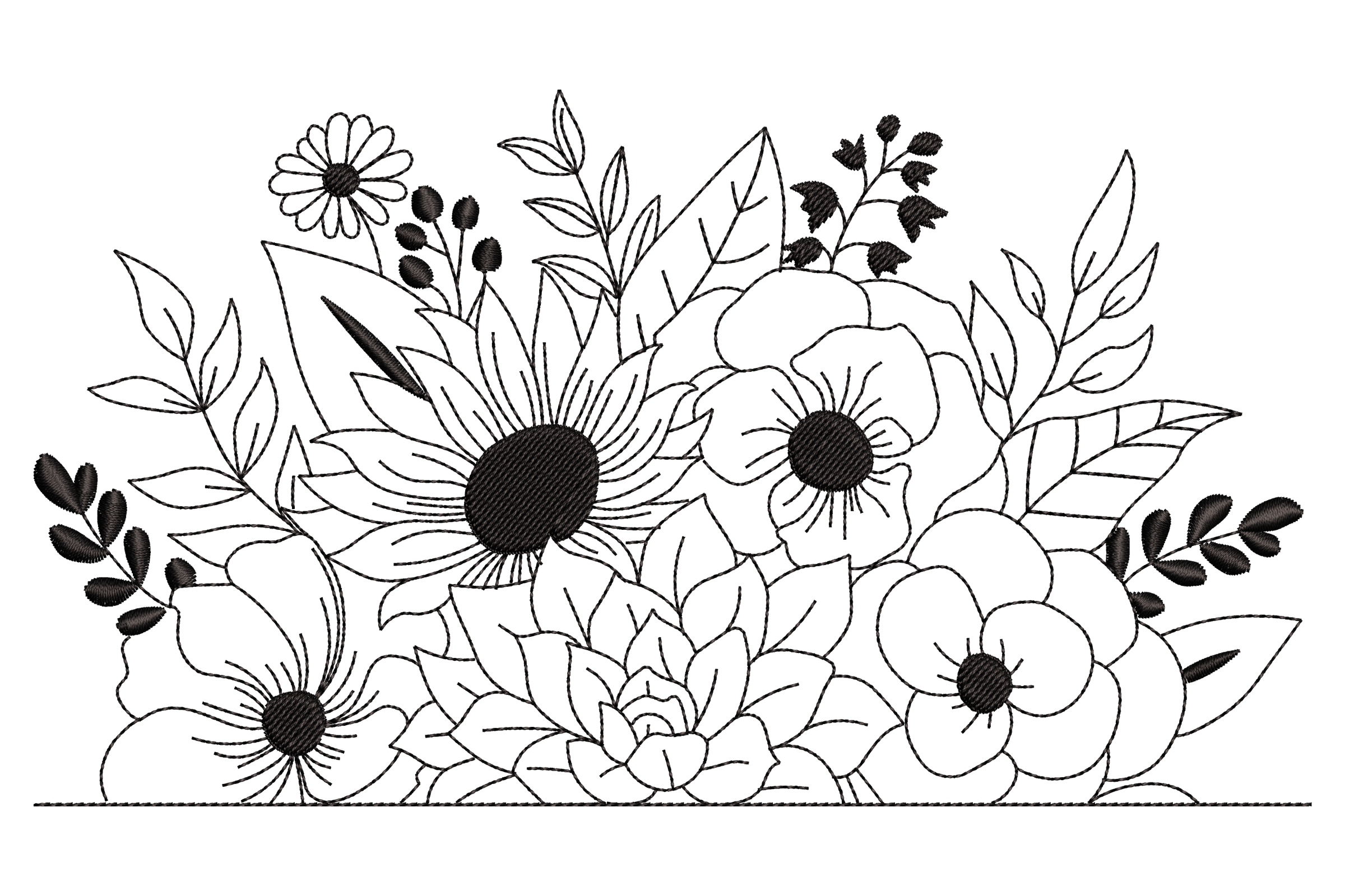 Free Outline Flower Bouquet Embroidery Design