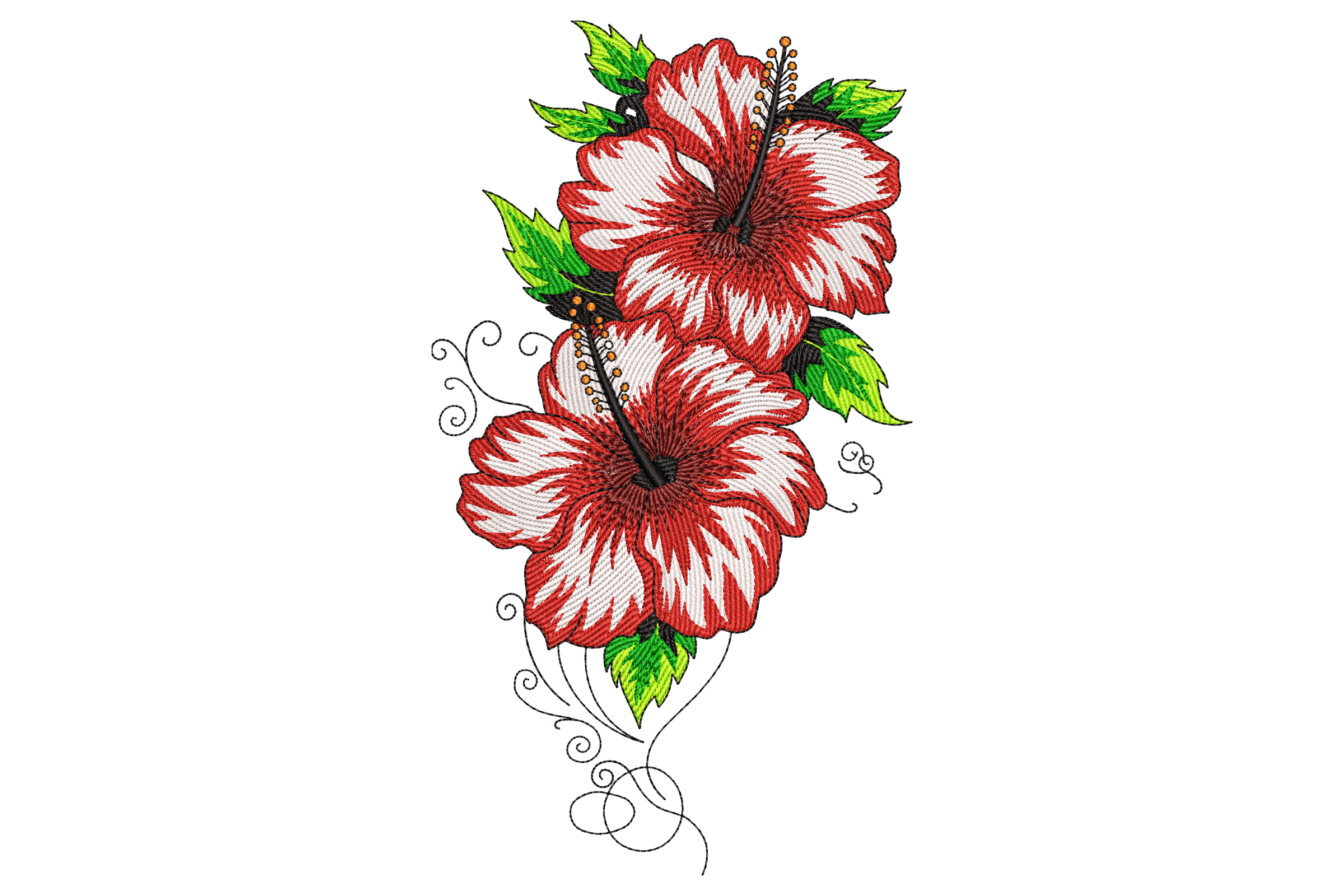 Red Bold Hibiscus Floral Embroidery Design