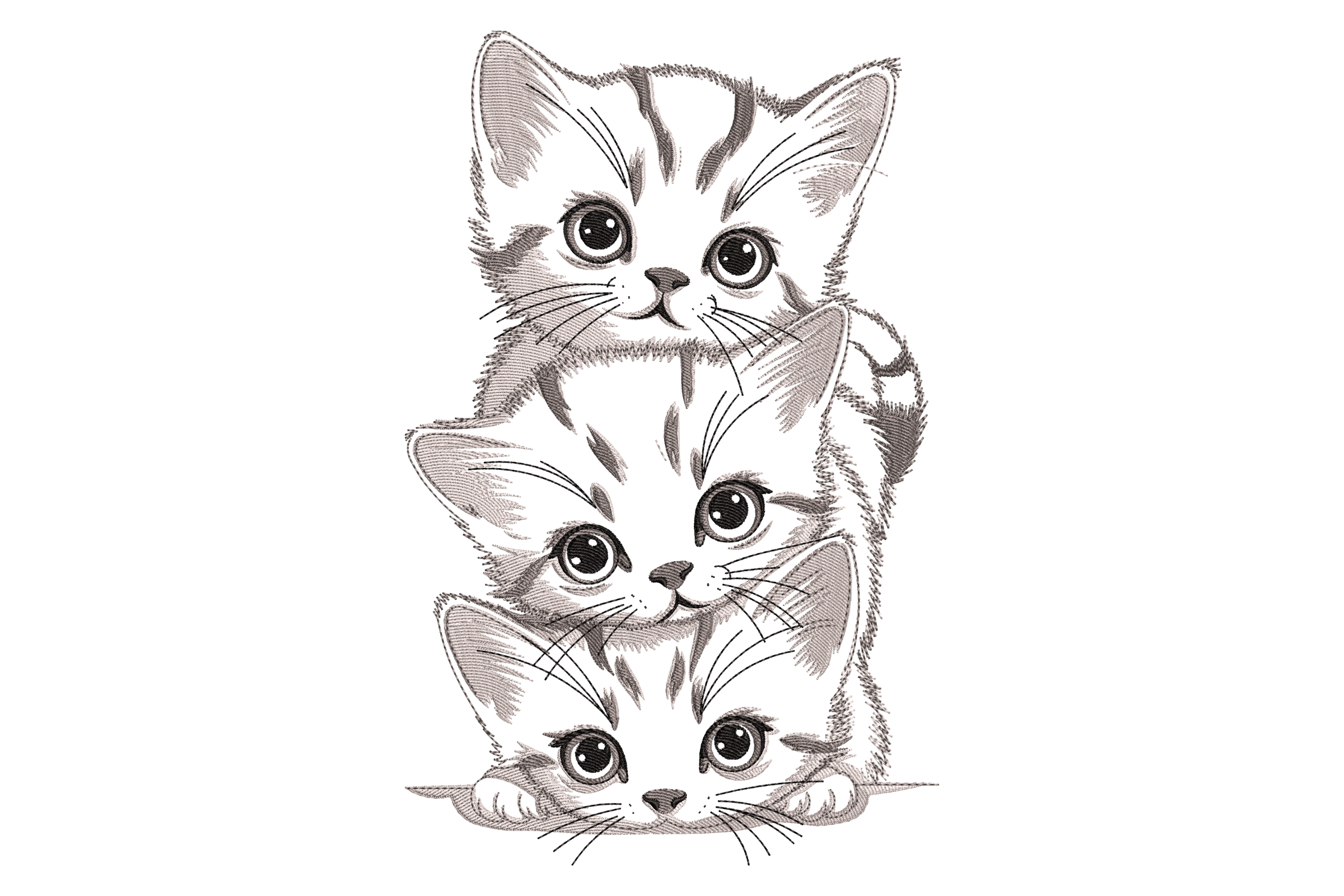 Stacked Kittens Embroidery Design – Cute & Playful