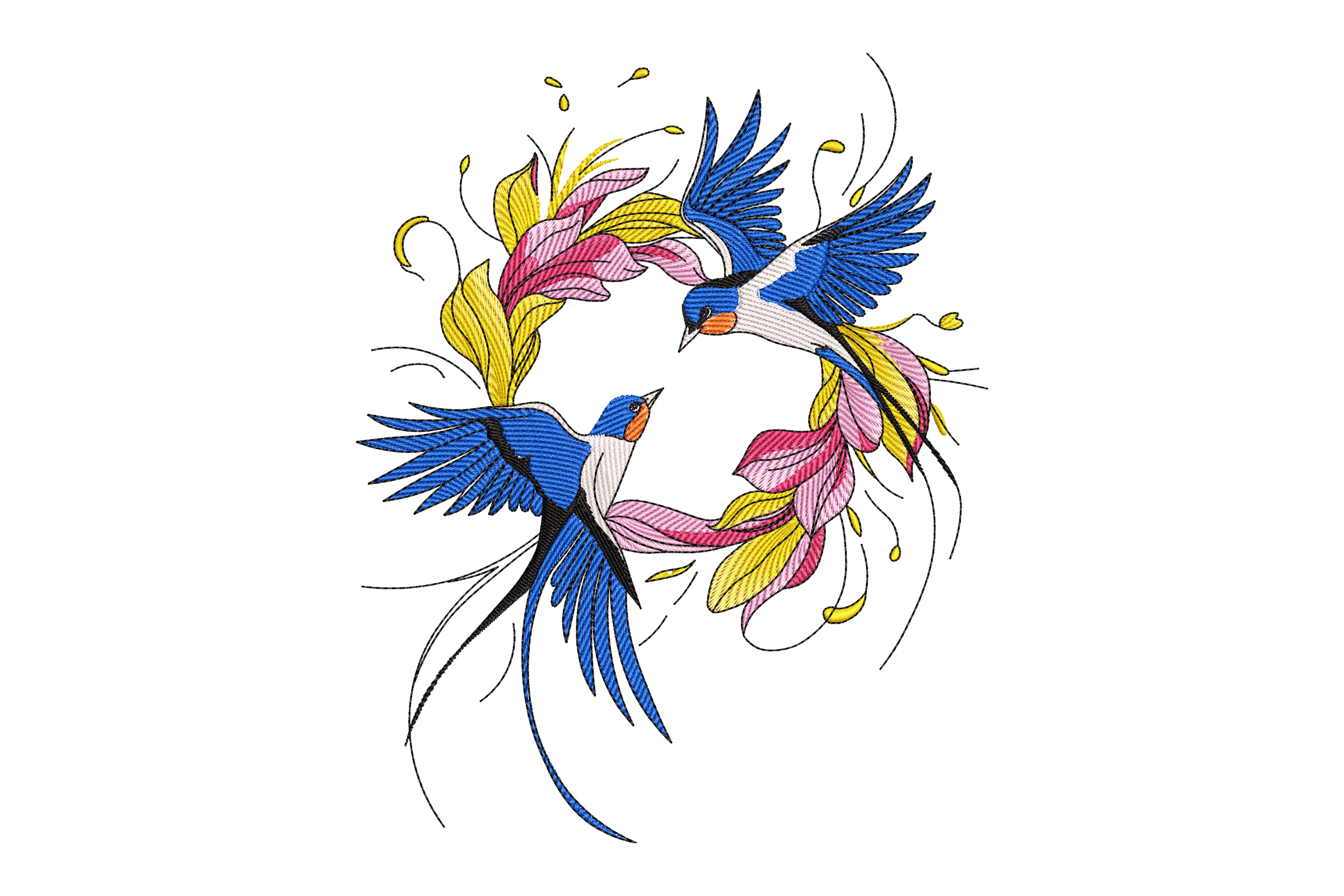 Free Swallows and Florals Embroidery Design