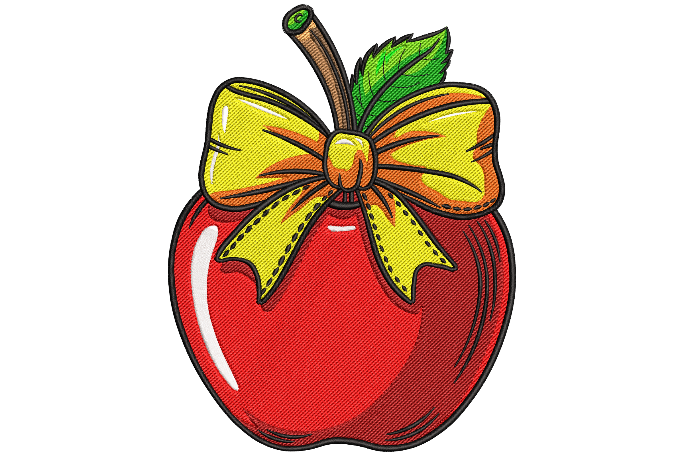 Apple with Bow Embroidery Design – Cute & Charming