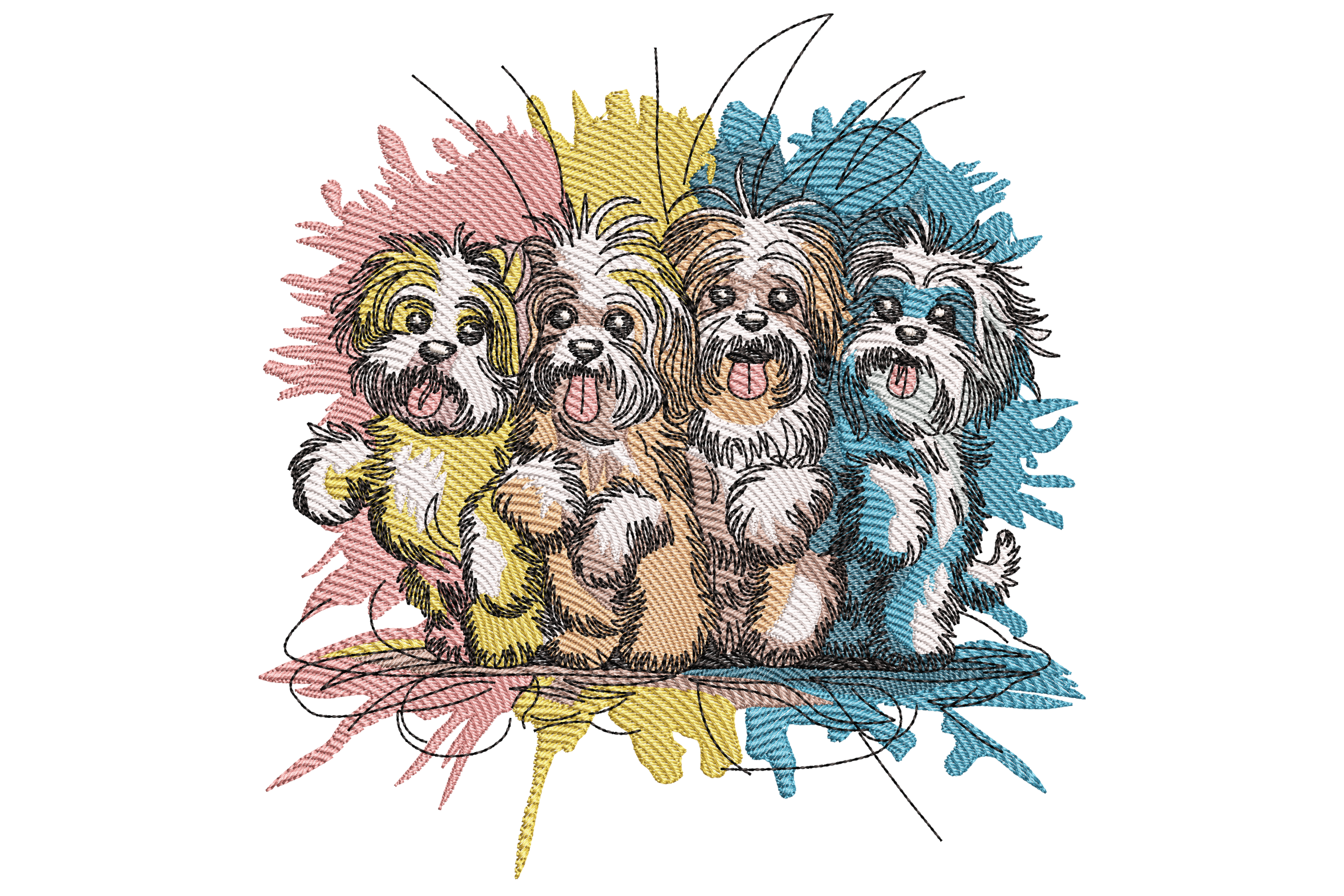 Free Colorful Four Dogs Embroidery Design - Embroidery Lover