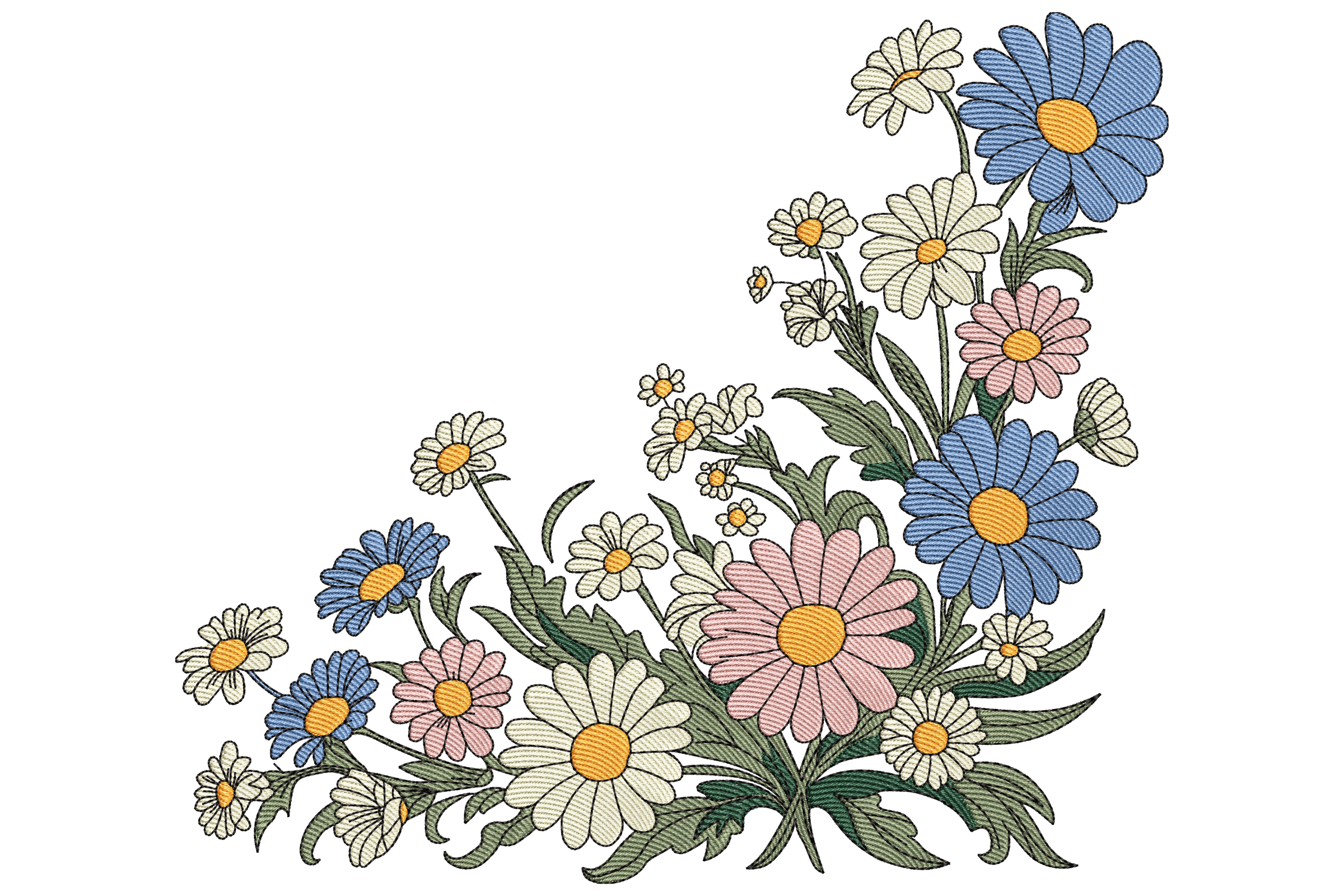 Daisy Corner Floral Embroidery Design - Embroidery Lover