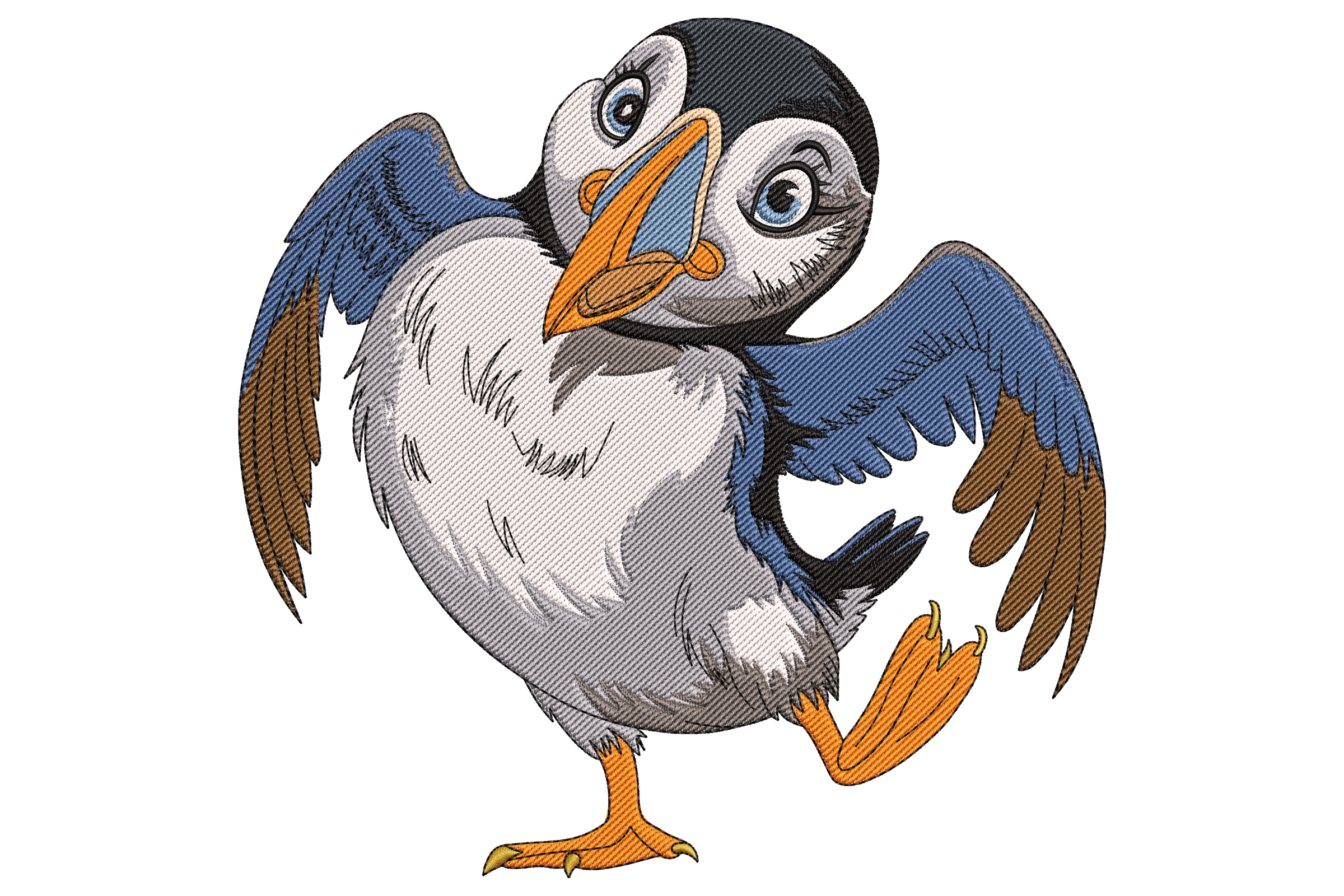 Dancing Puffin Bird Embroidery Design – Cute & Playful