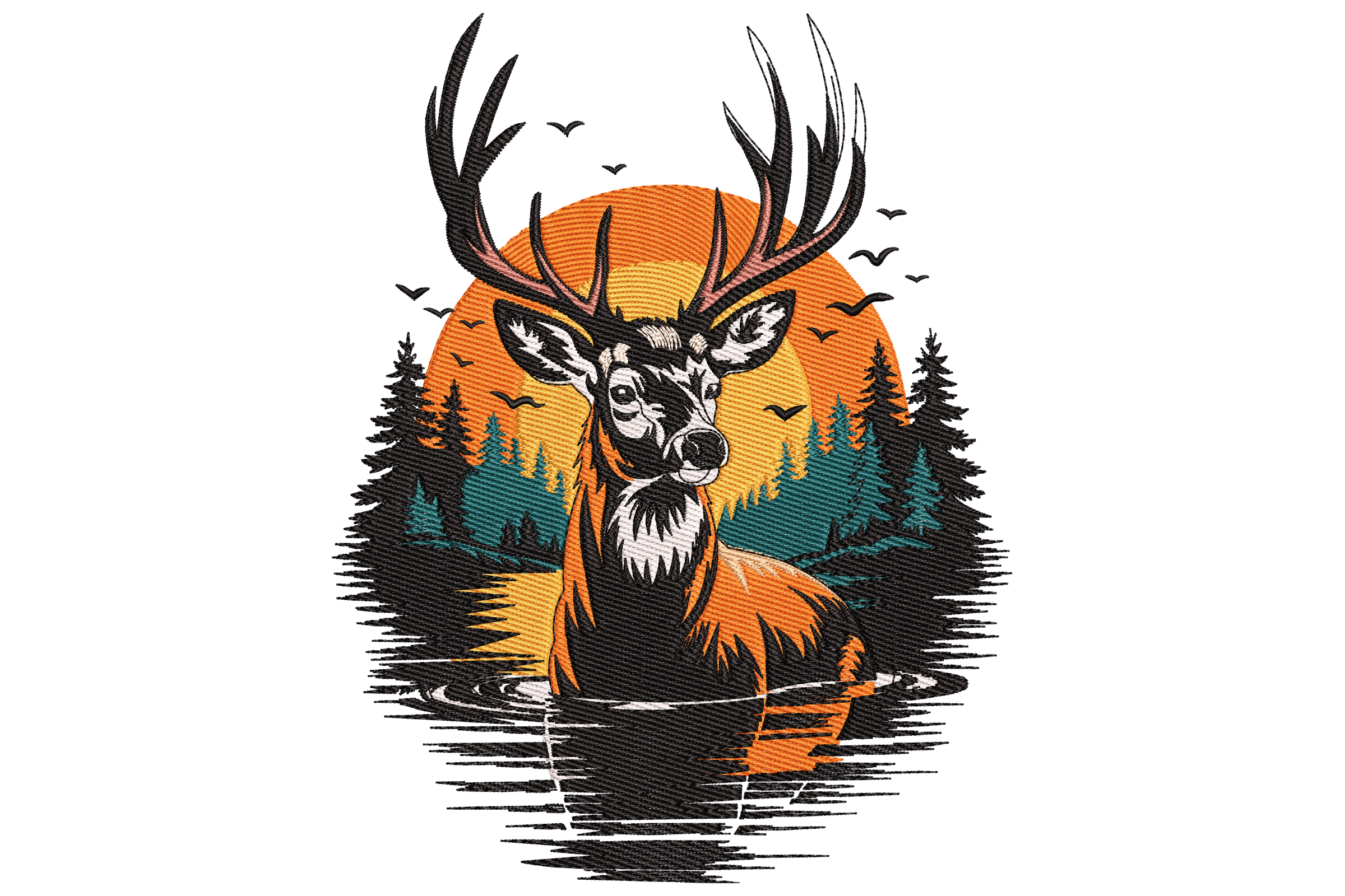 Deer in Forest Embroidery Design - Embroidery Lover