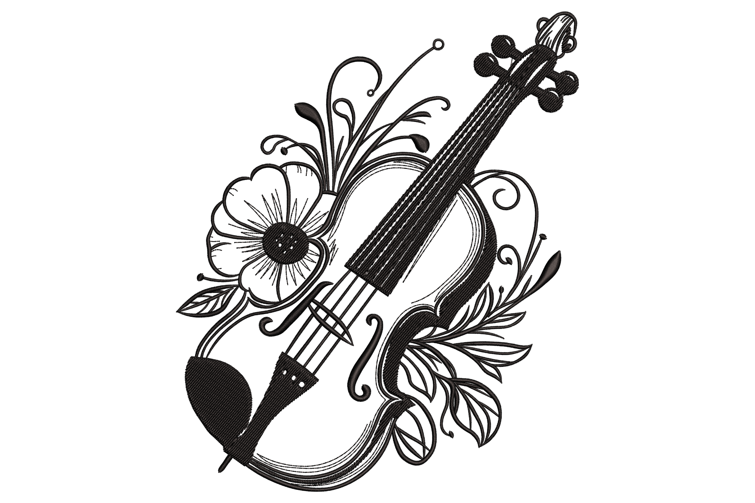 Free Floral Violin Embroidery Design - Embroidery Lover
