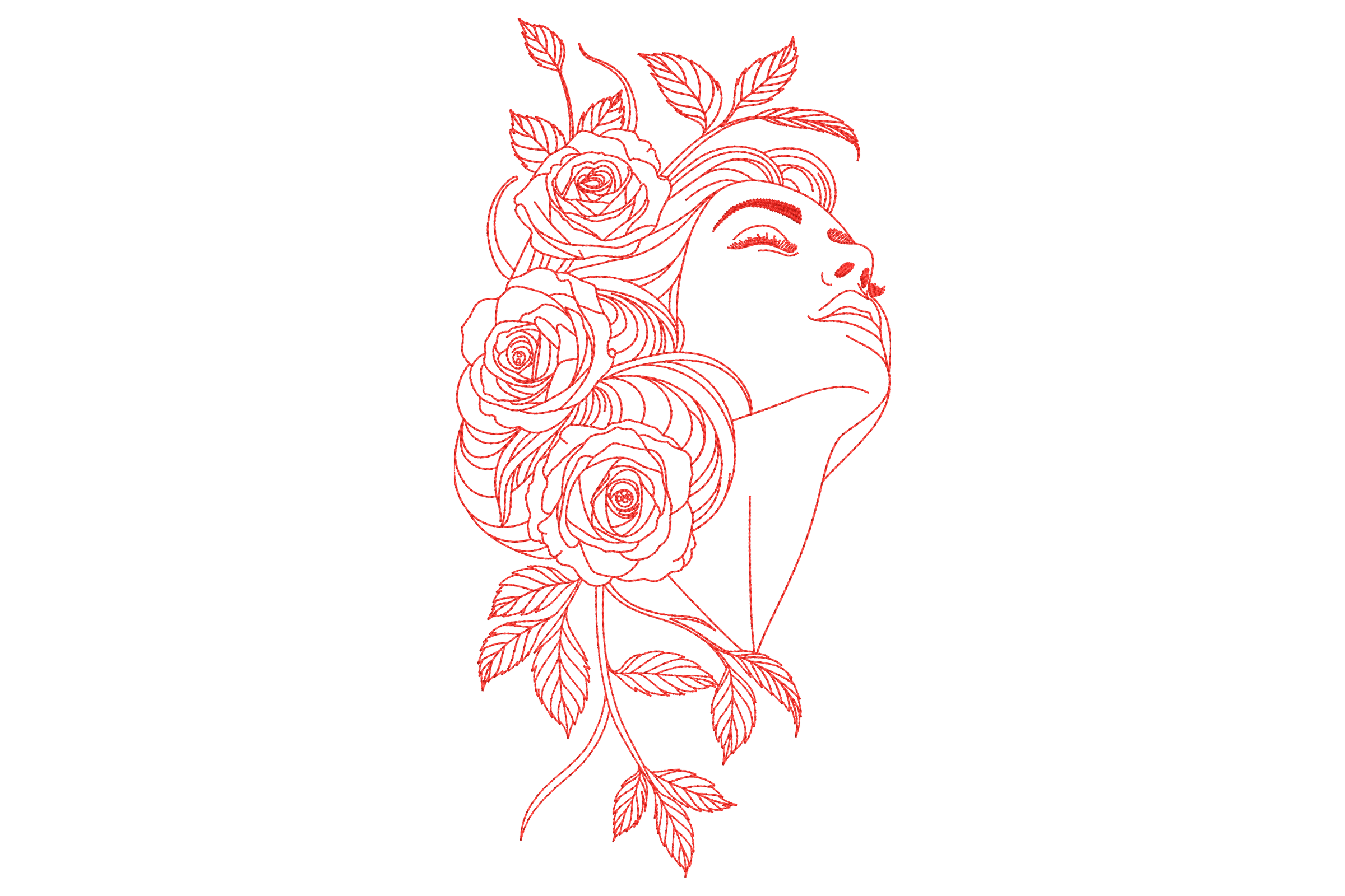 Free Floral Woman Line Art Embroidery Design