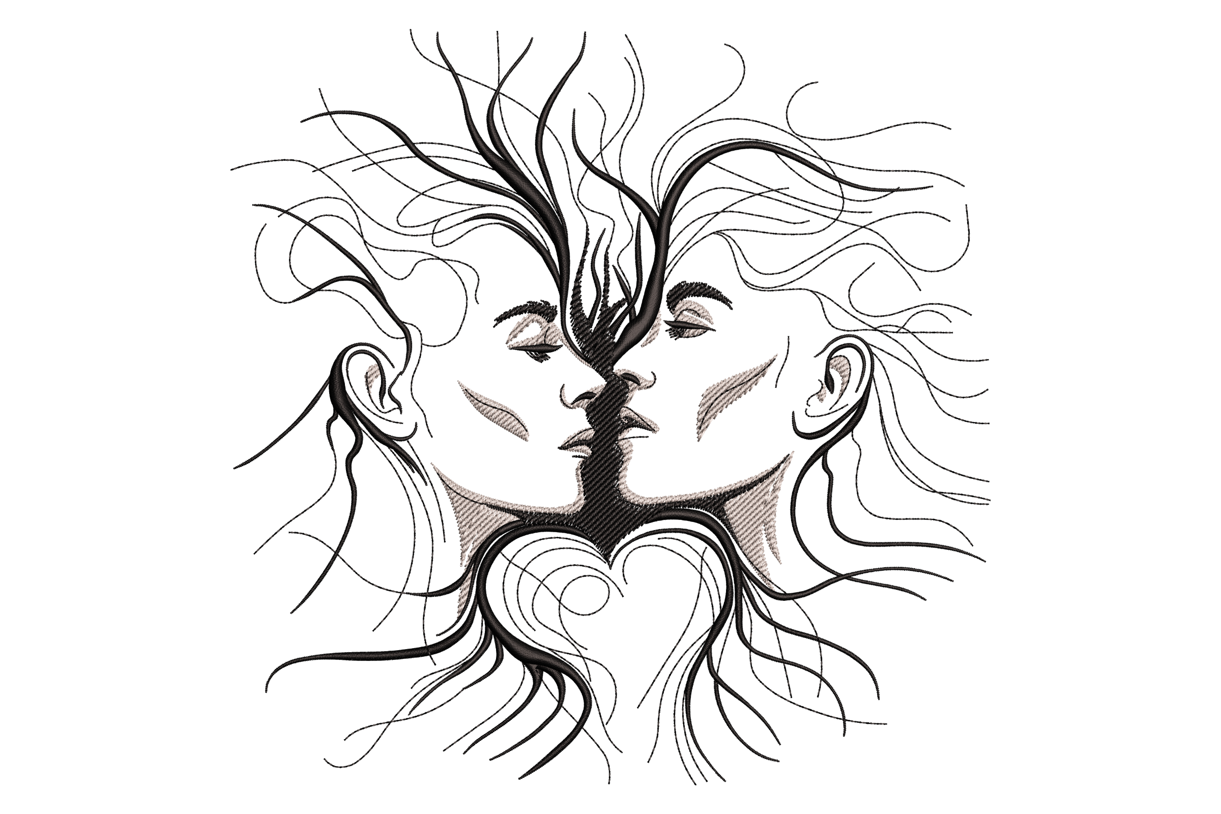 Intertwined Love Faces Embroidery Design