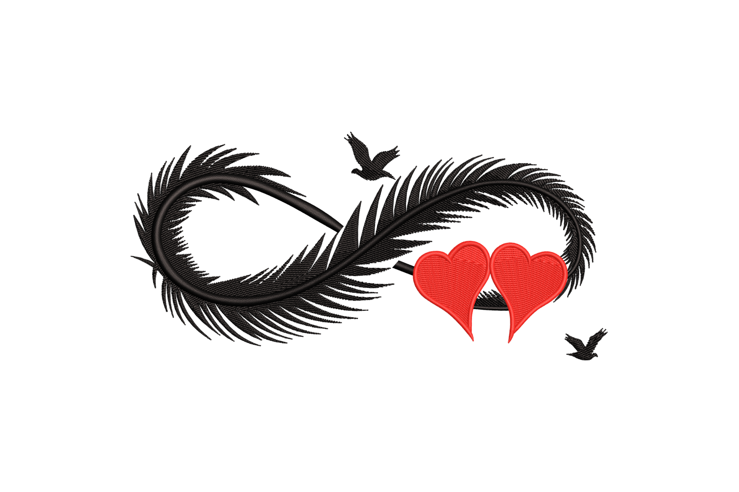 Infinity Heart Feather Embroidery Design
