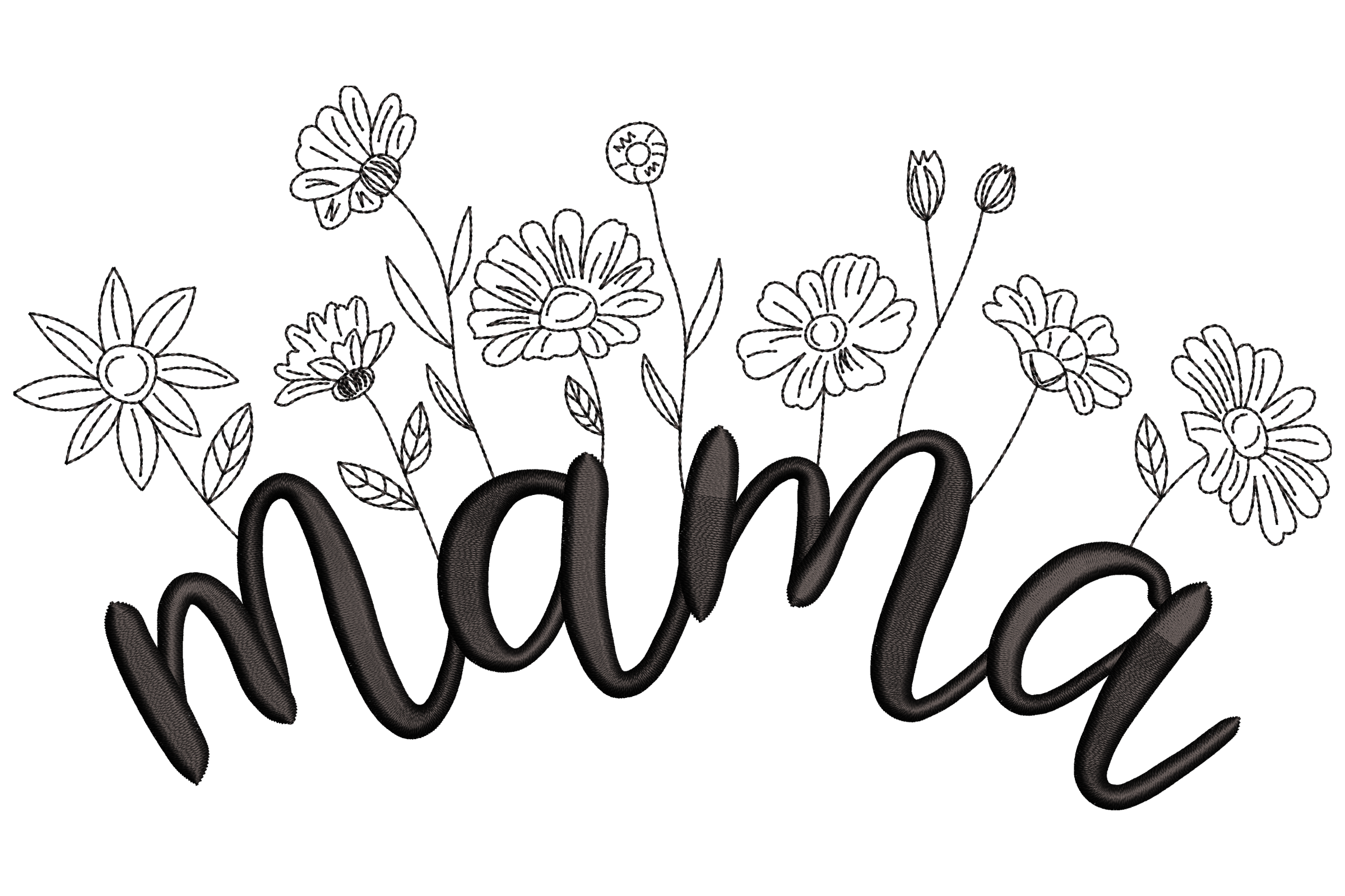 Mama Word with Floral Sketch Embroidery Design