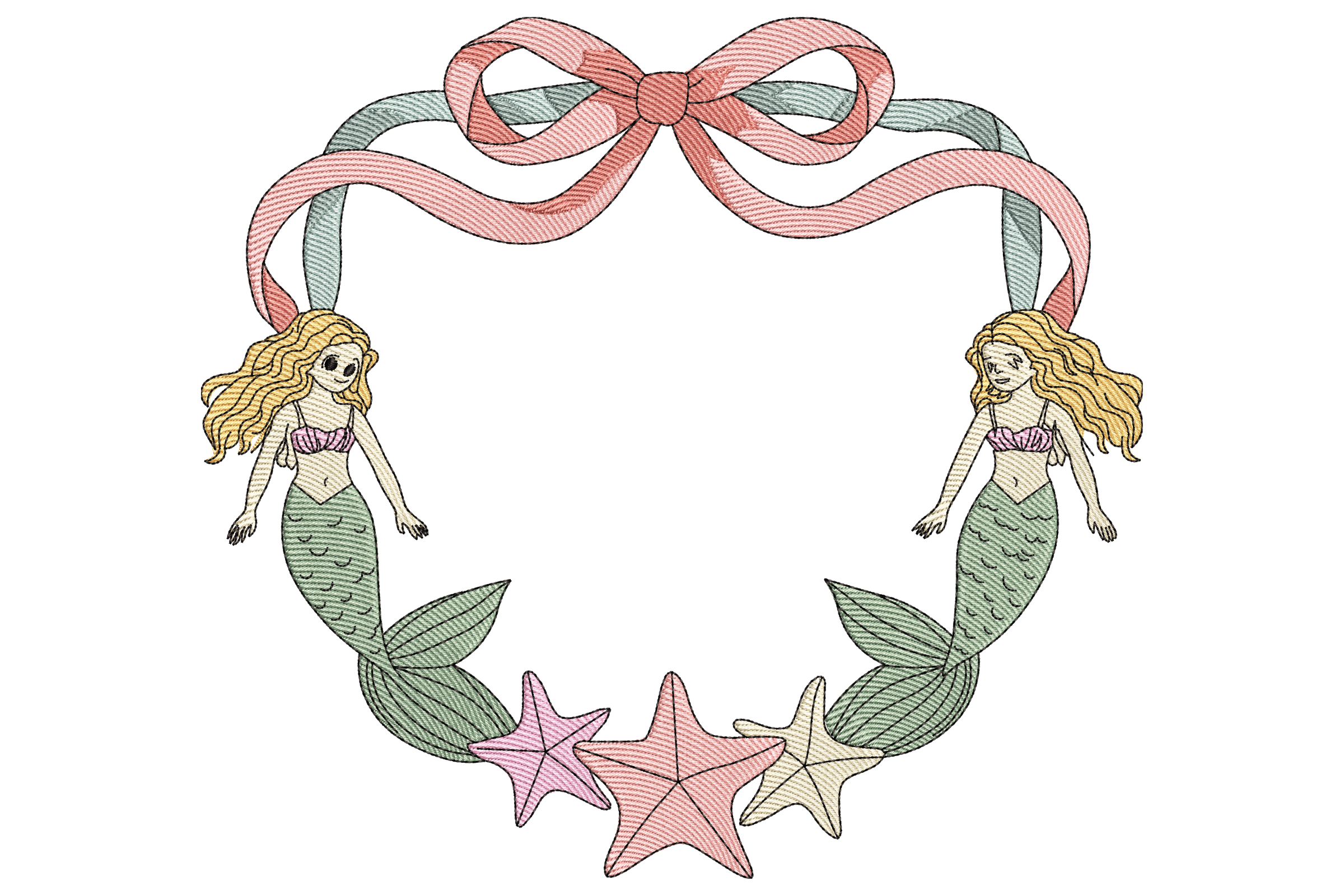 Free Mermaid Frame with Starfish and Bow Embroidery Design