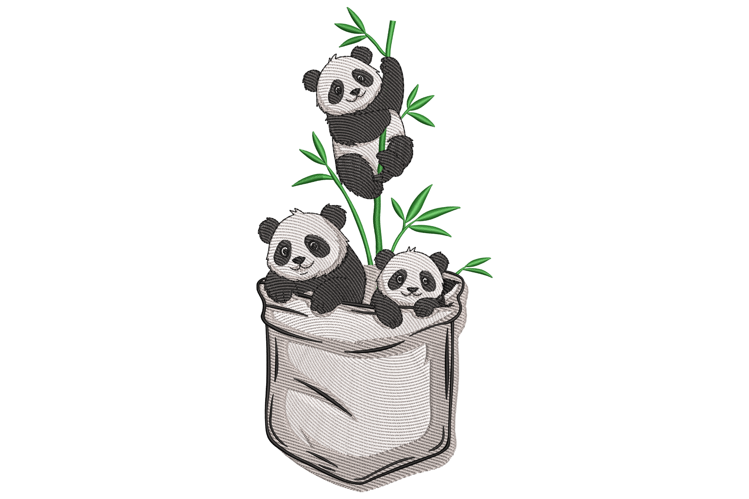 Panda Trio in Pocket Embroidery Design – Playful Stitch