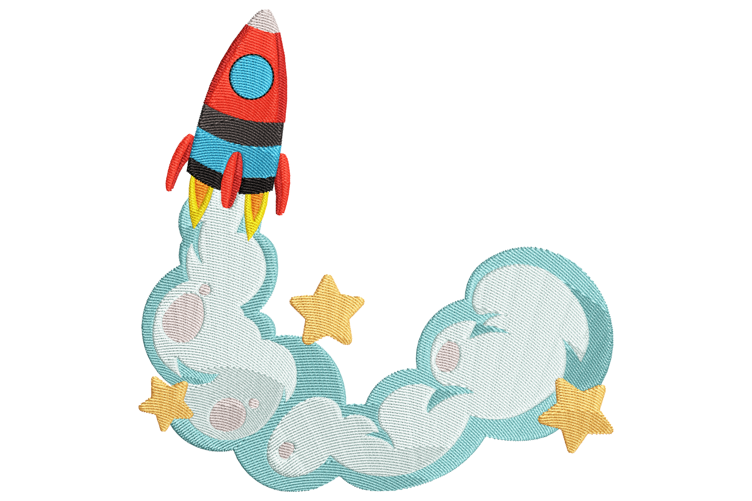 Free Rocket Ship with Stars Embroidery Design