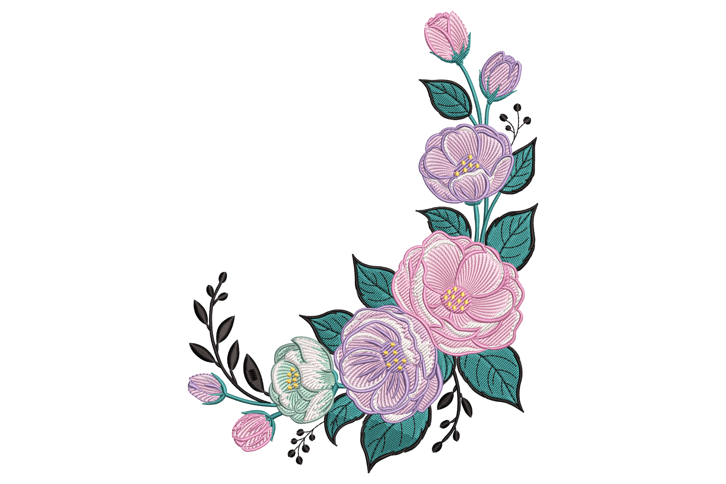Romantic Corner Flower Embroidery Design