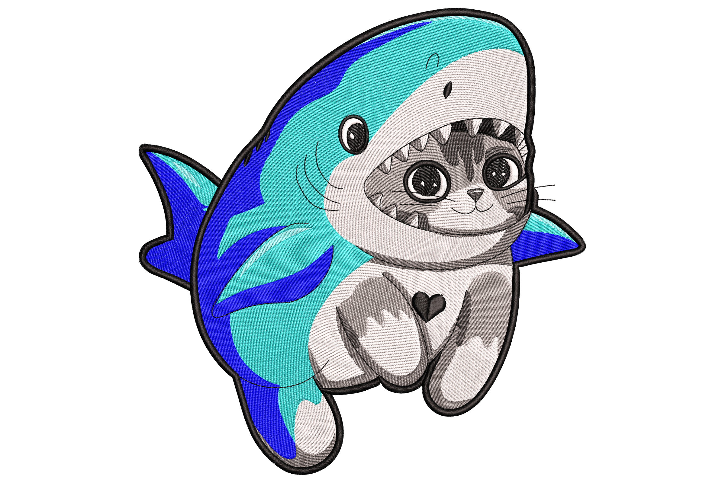 Shark Cat Embroidery Design – Fun & Playful