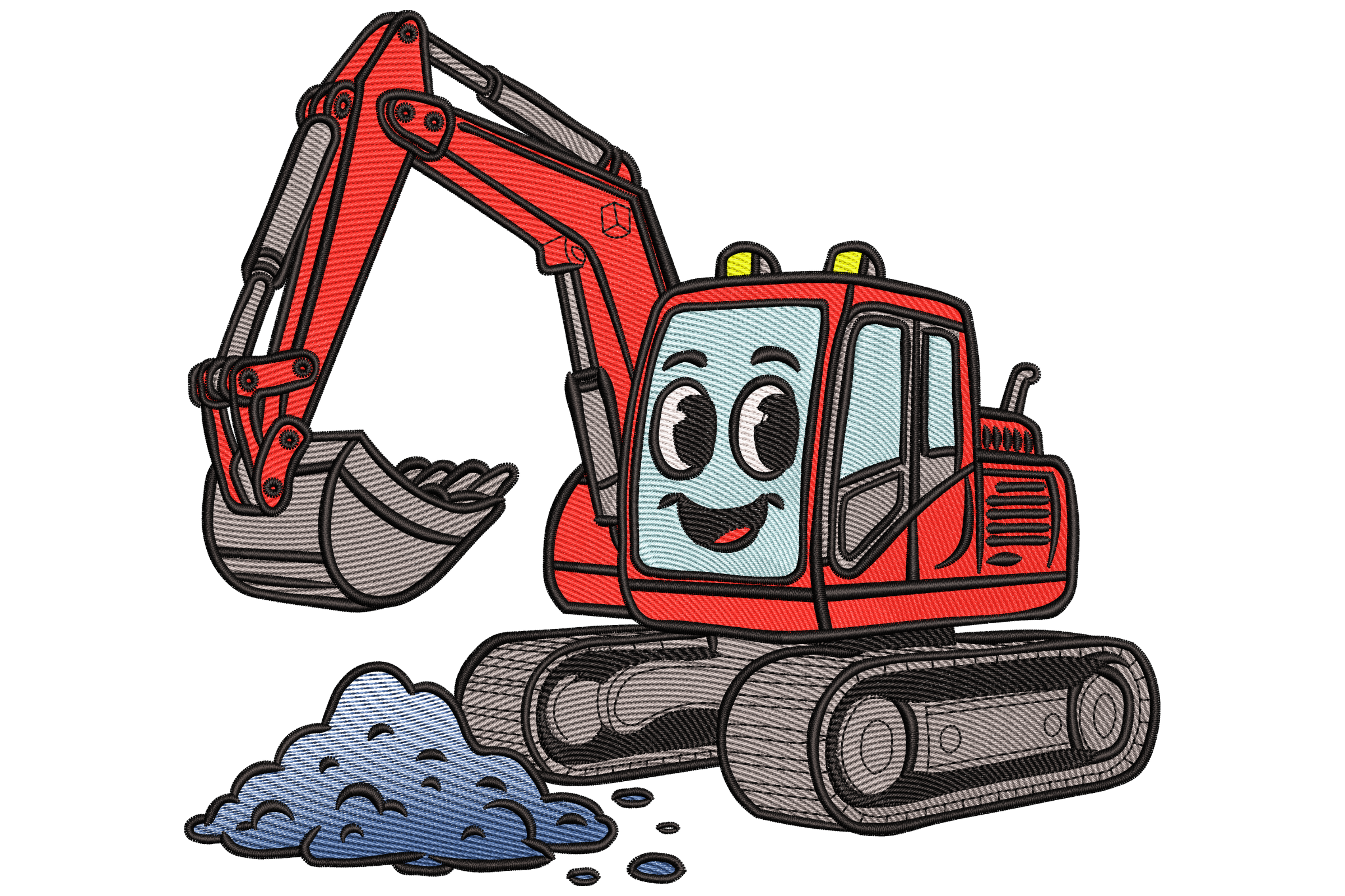 Smiling Cartoon Excavator Embroidery Design