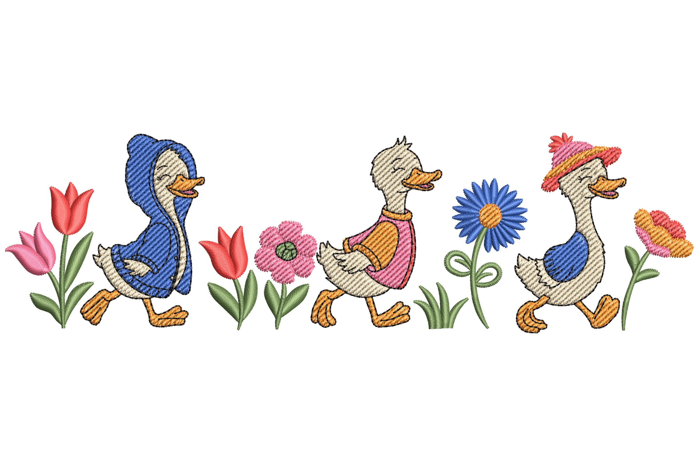 Spring Ducks Embroidery Design – Cheerful Stitch