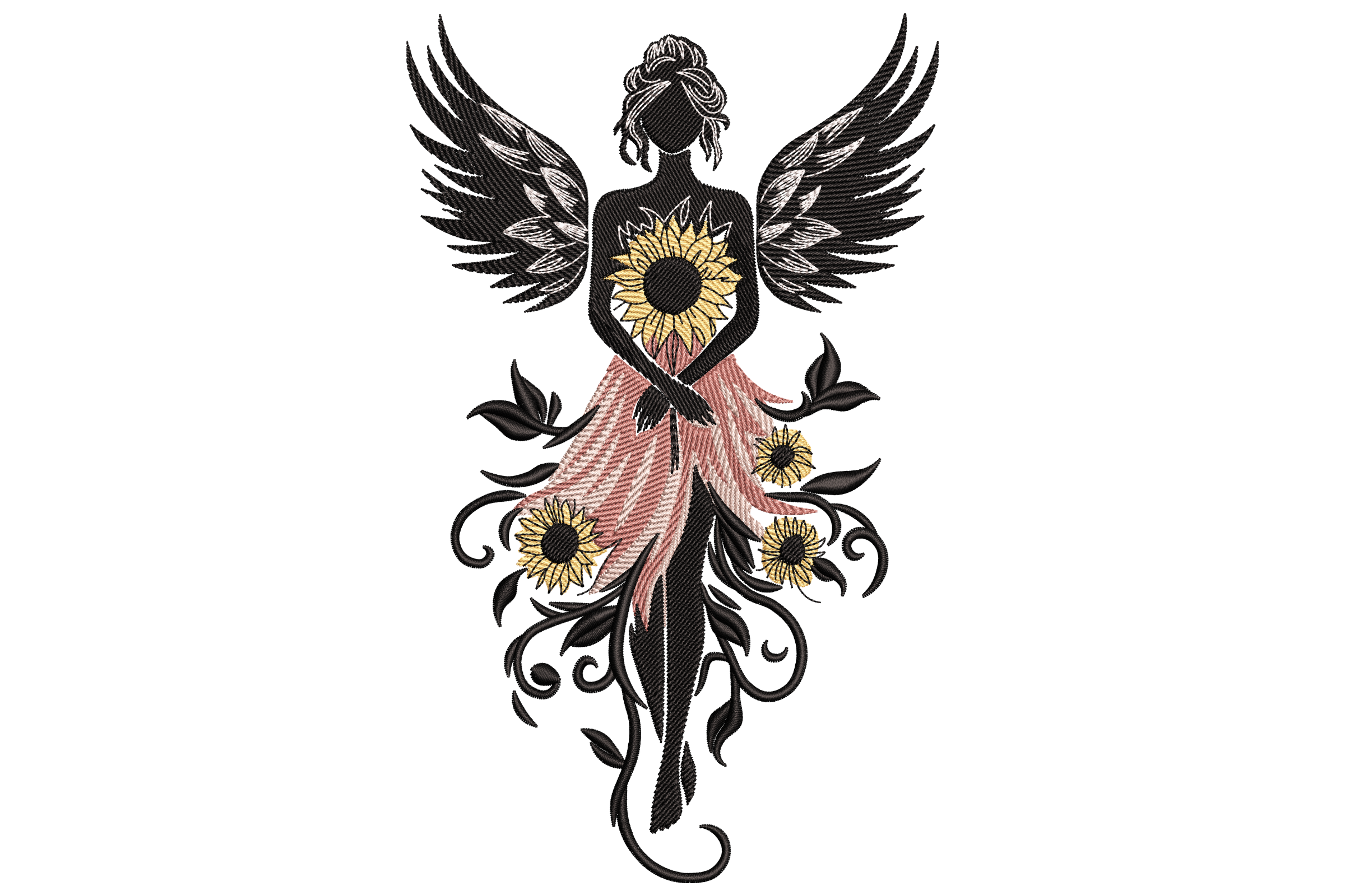Sunflower Winged Woman Embroidery Design