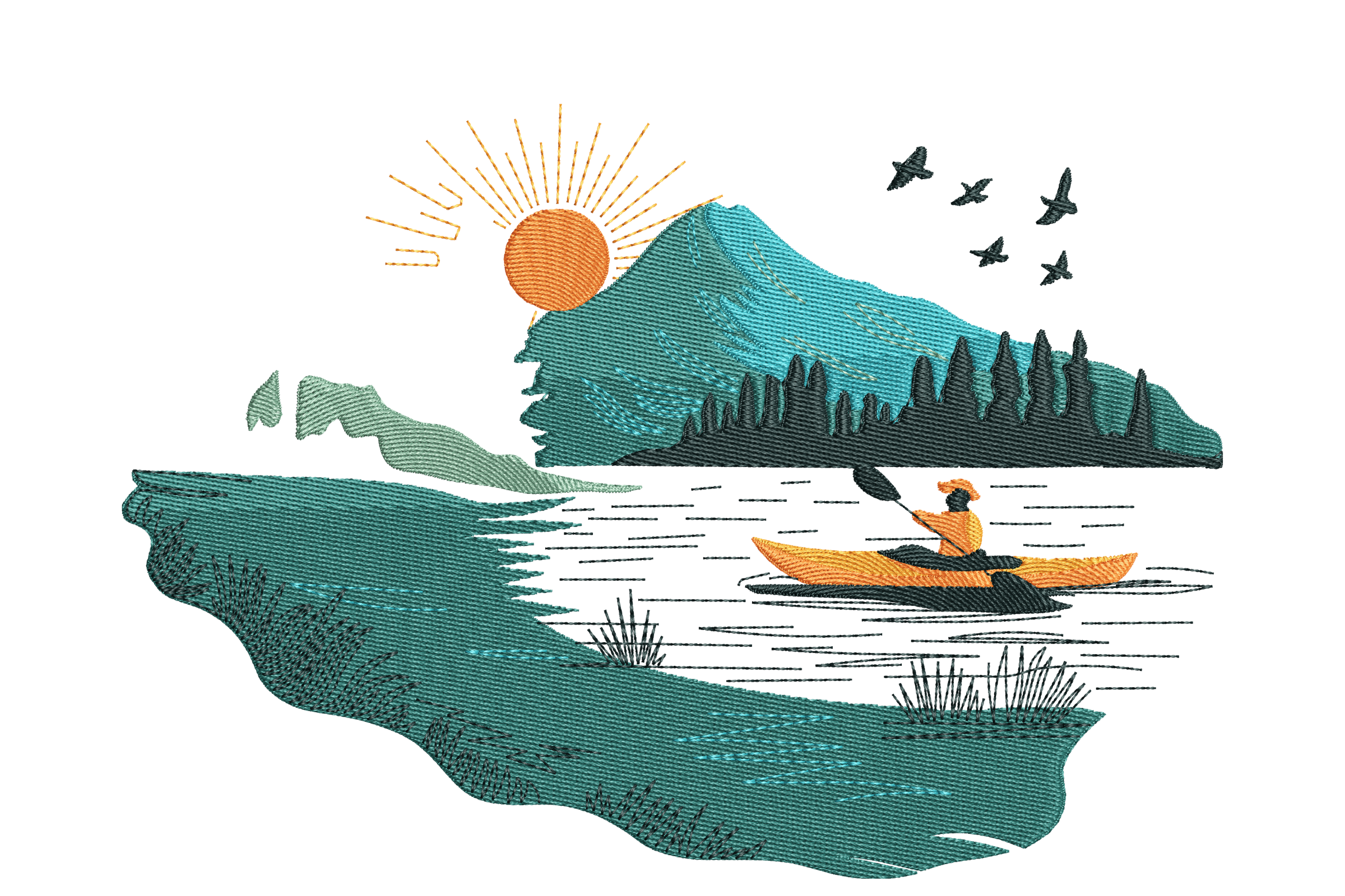 Free Sunrise Kayaking Embroidery Design - Embroidery Lover