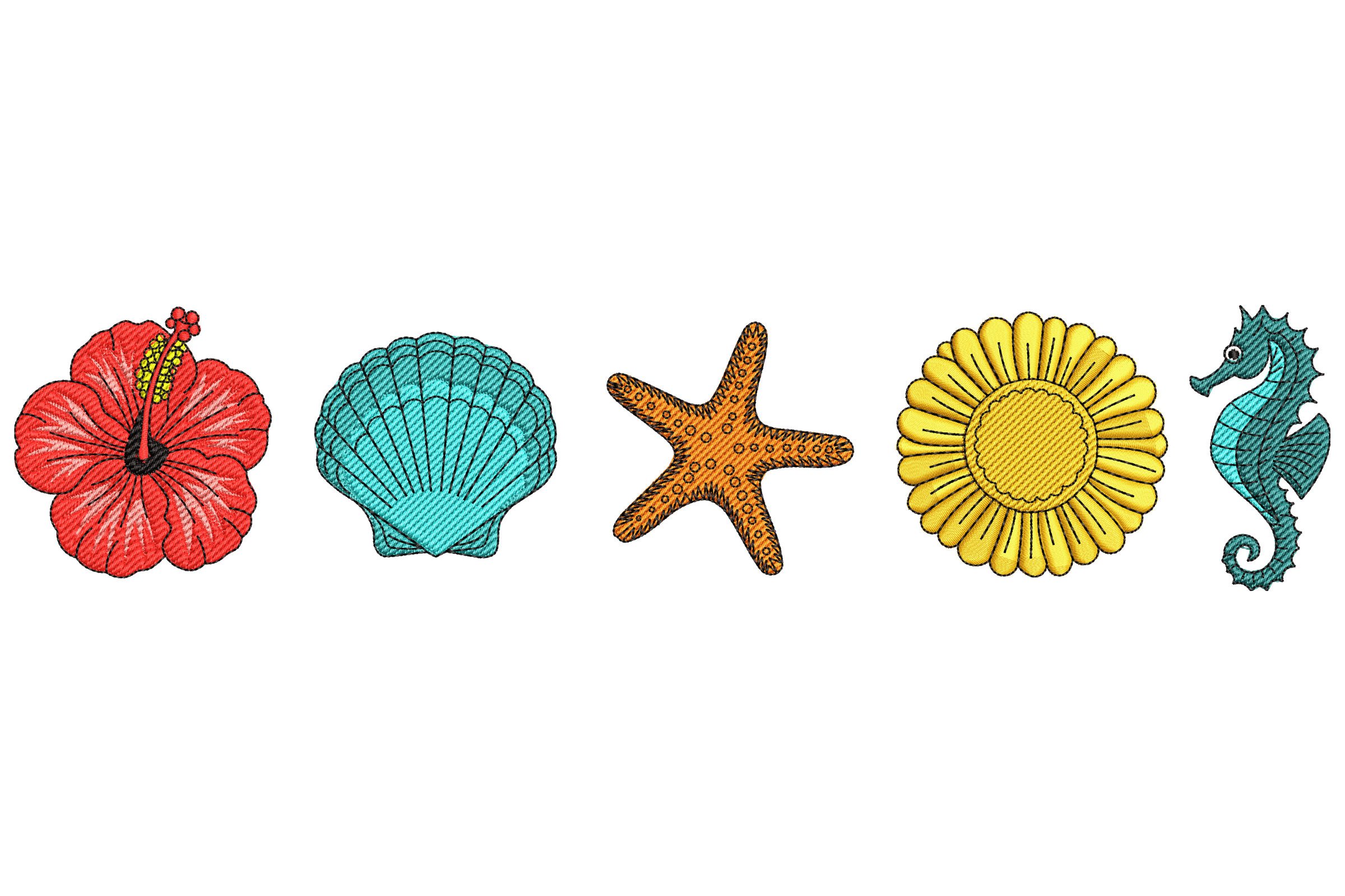 Tropical Ocean Elements Embroidery Design – Coastal Stitch