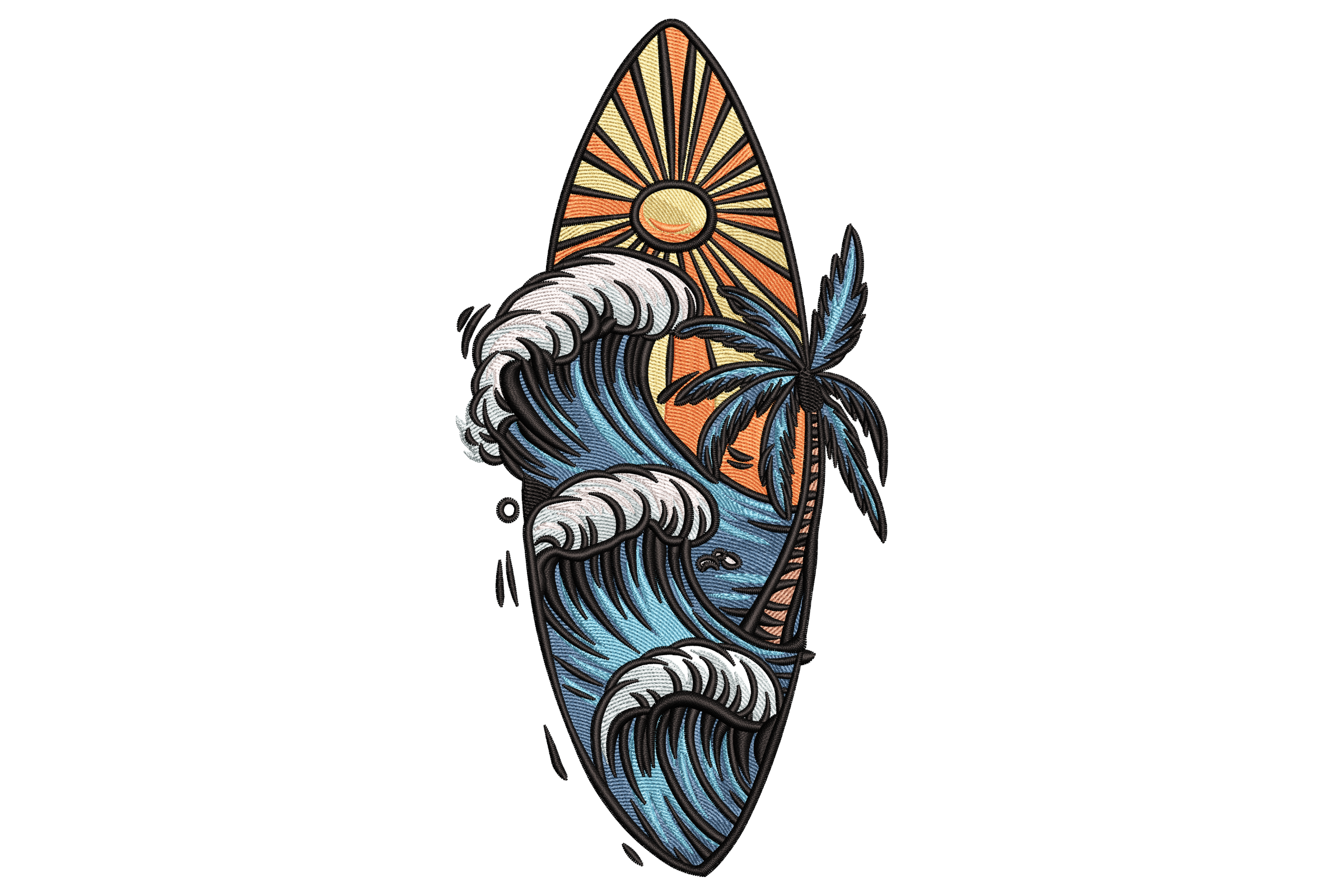 Tropical Surfboard Embroidery Design – Bright & Fun